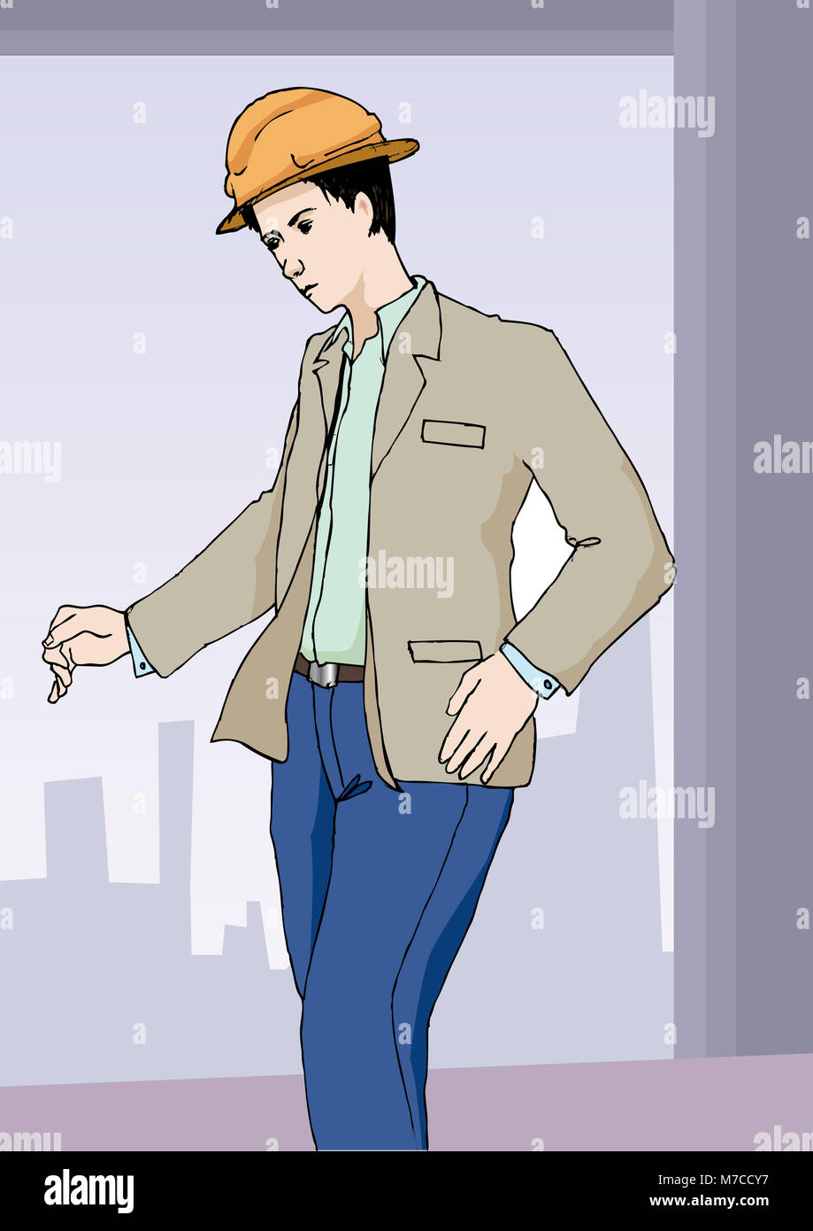 Side profile of a construction worker Stock Photo - Alamy