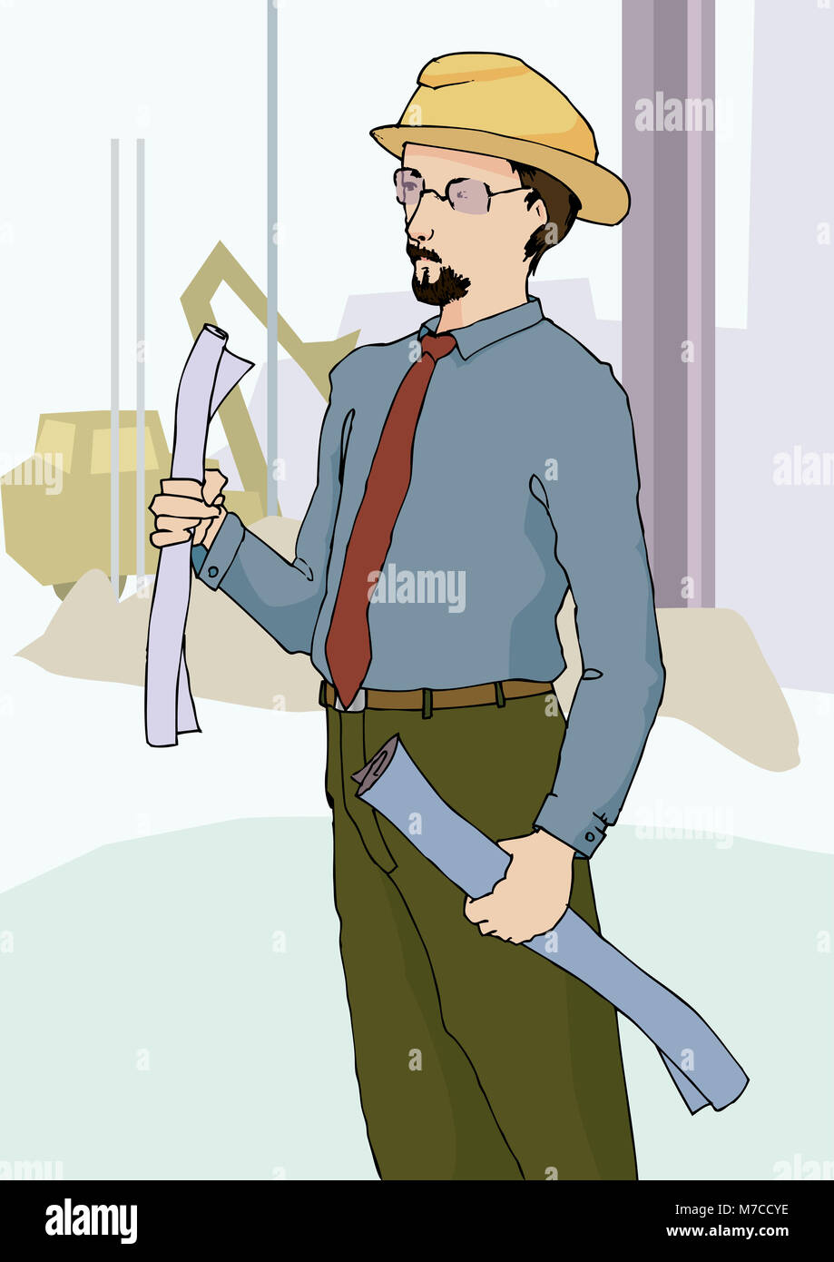 Side profile of a construction worker holding a blueprint Stock Photo ...