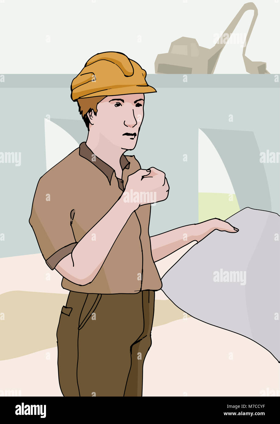 Side profile of a construction worker holding a blueprint Stock Photo ...