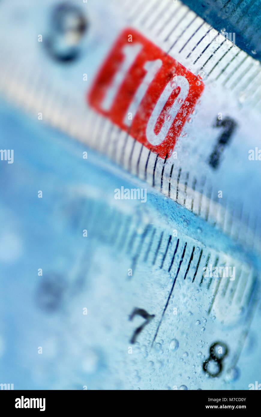 Close-up of a measuring tape in water Stock Photo - Alamy