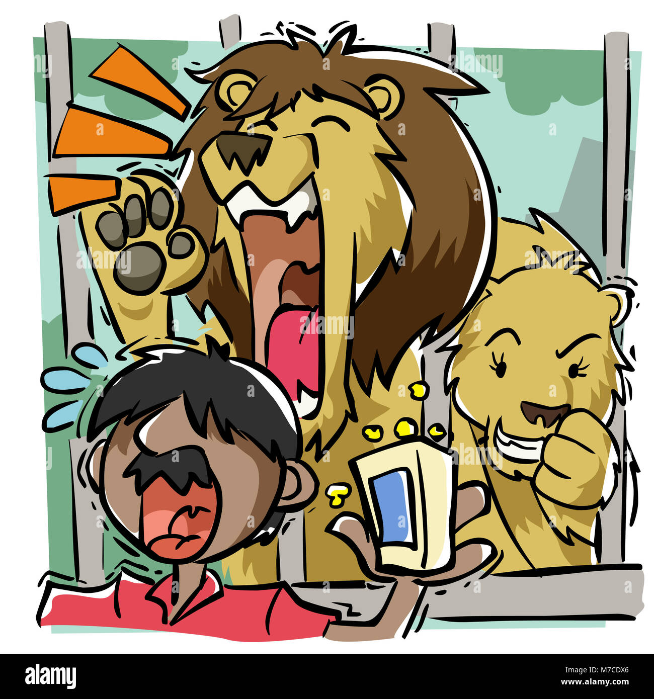 Cartoon Lion In Cage