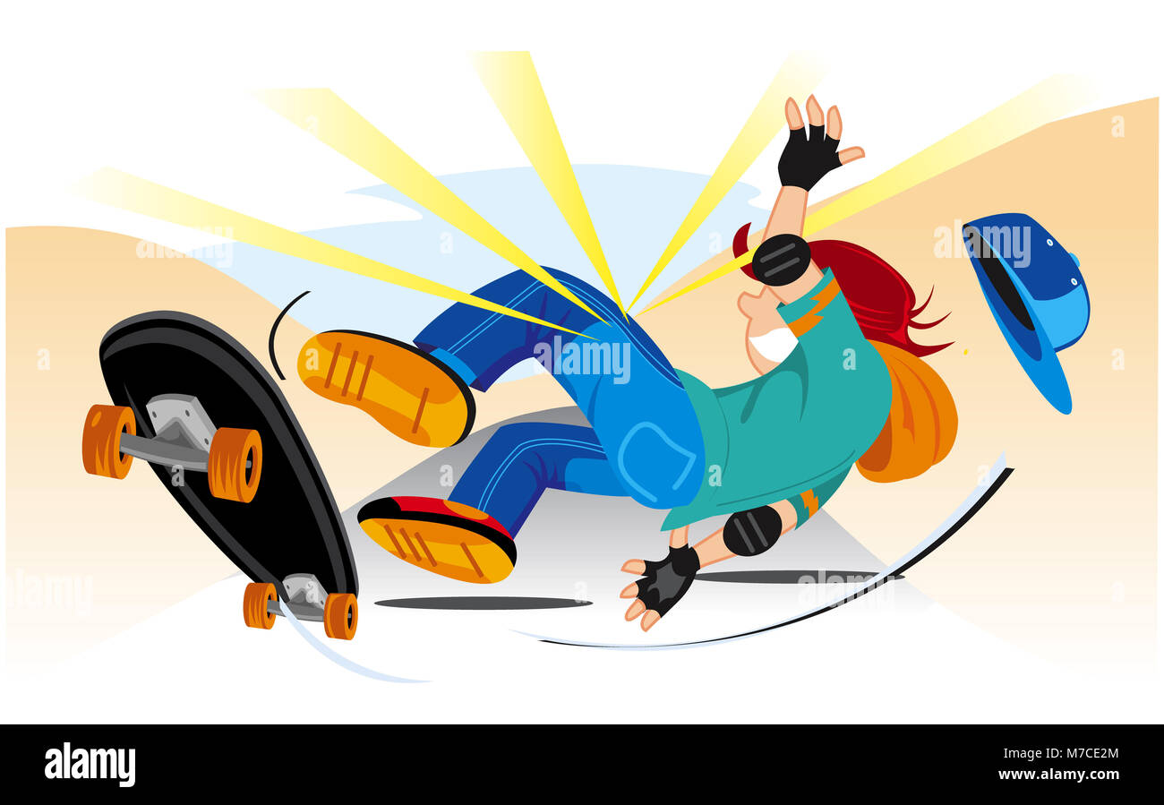 Boy falling off a skateboard Stock Photo - Alamy