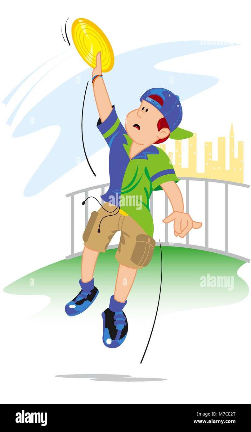 Boy playing with a frisbee Stock Photo - Alamy
