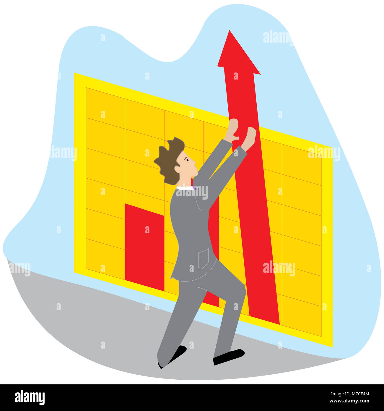 Side profile of a businessman fixing an arrow sign on a bar graph Stock ...