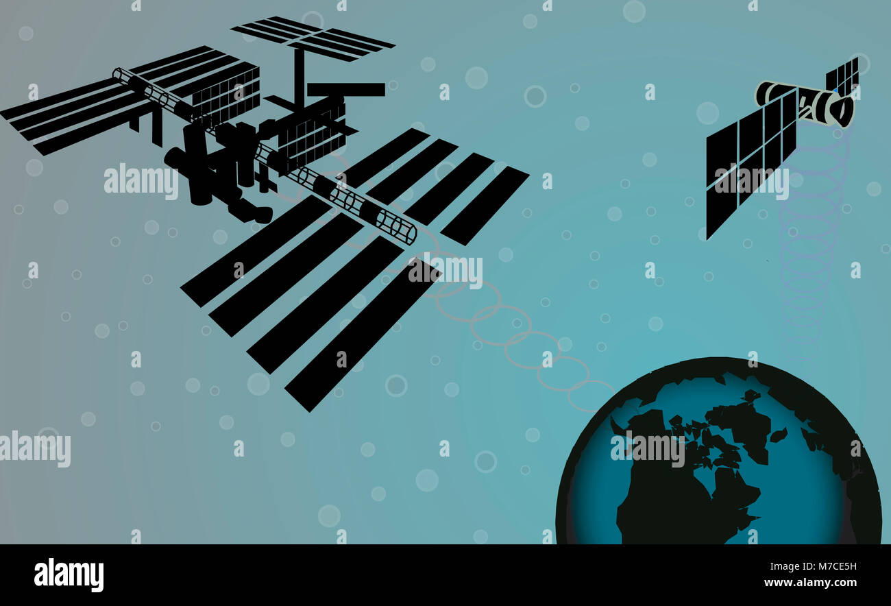 High angle view of satellites around planet earth Stock Photo - Alamy