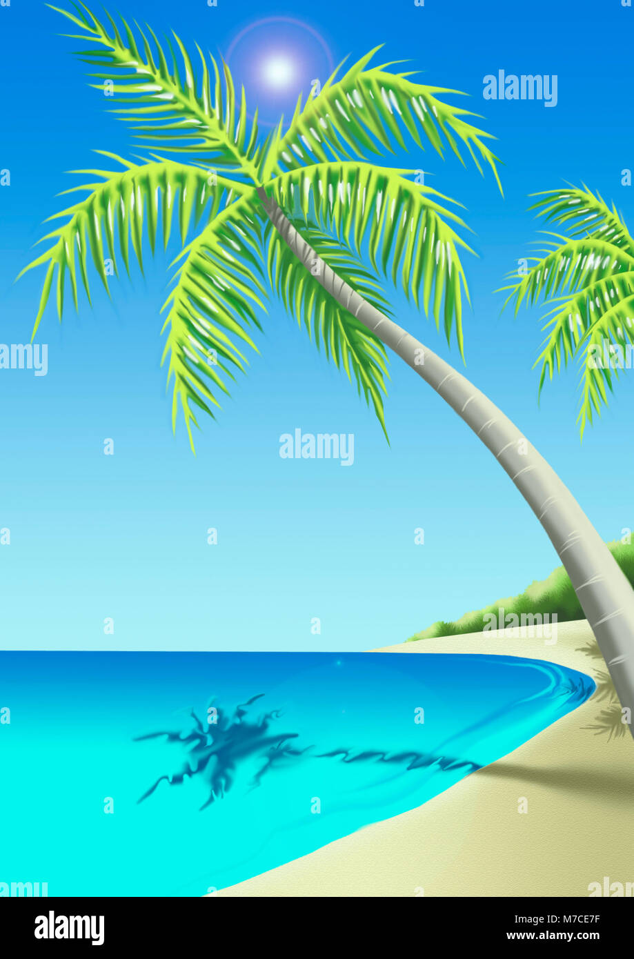 Palm trees hanging over the beach Stock Photo - Alamy