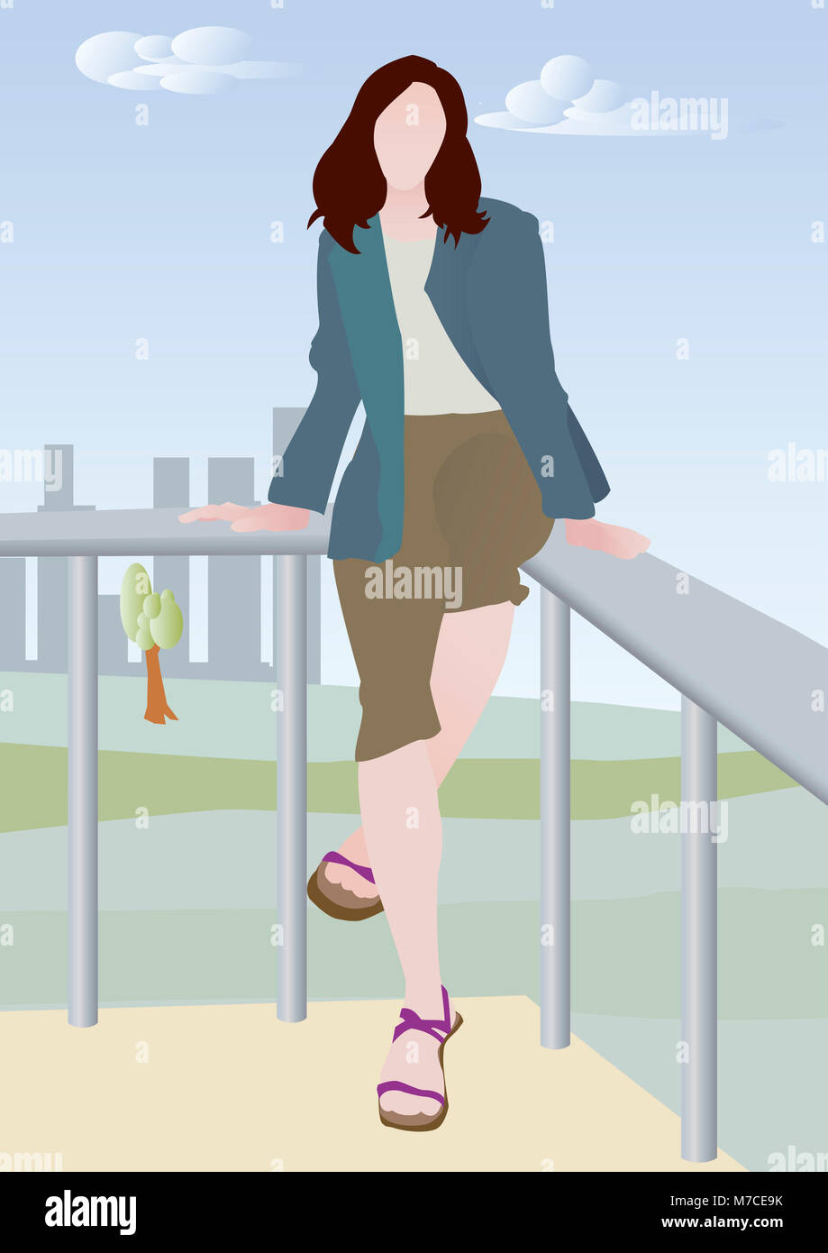 Woman sitting on the edge of a railing hi-res stock photography and ...