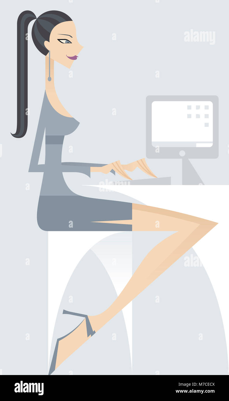 Side profile of a businesswoman working on a desktop pc Stock Photo - Alamy