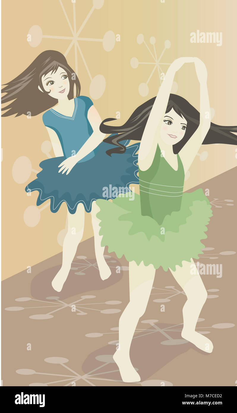 High angle view of two ballerinas dancing on stage Stock Photo - Alamy