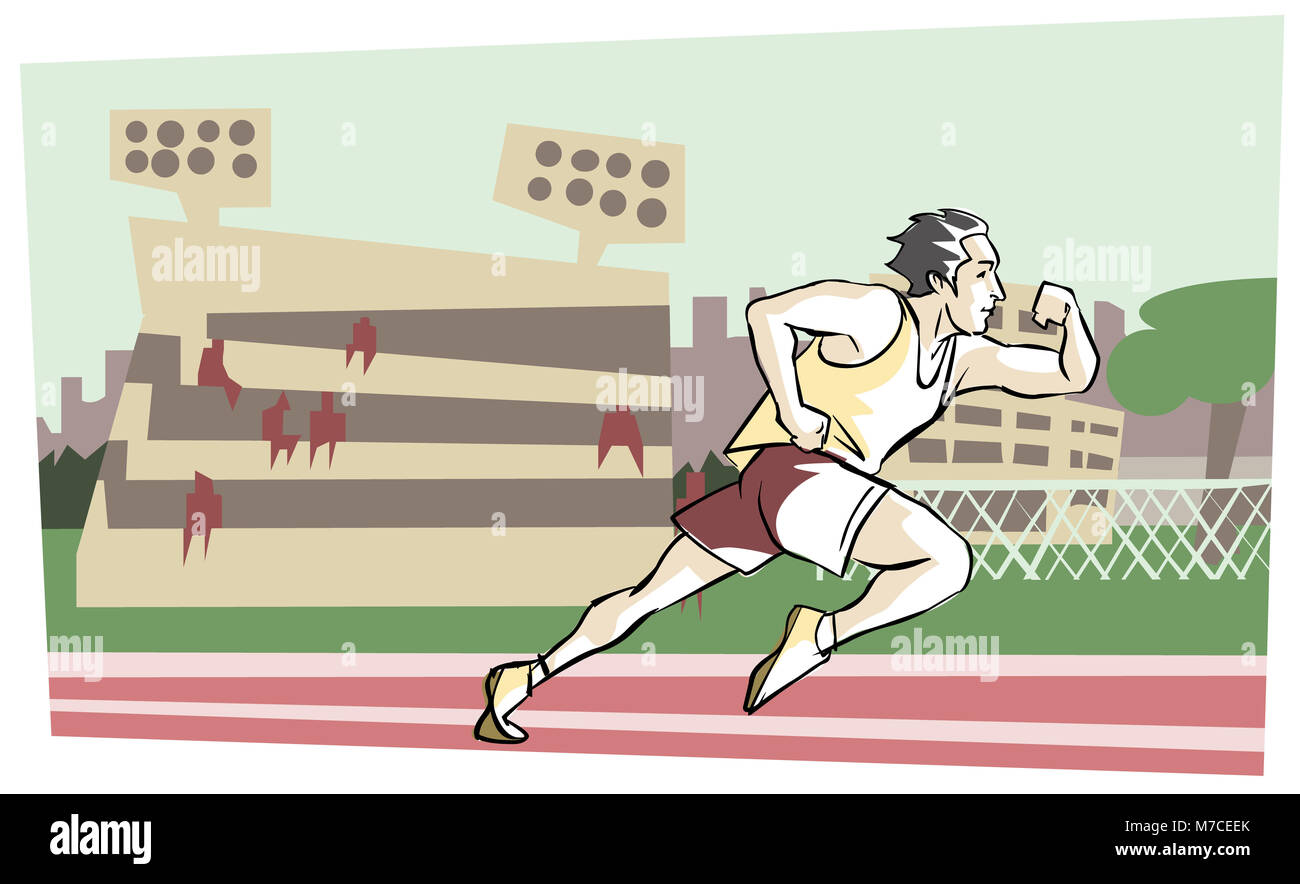 Side profile of a man running in a stadium Stock Photo - Alamy