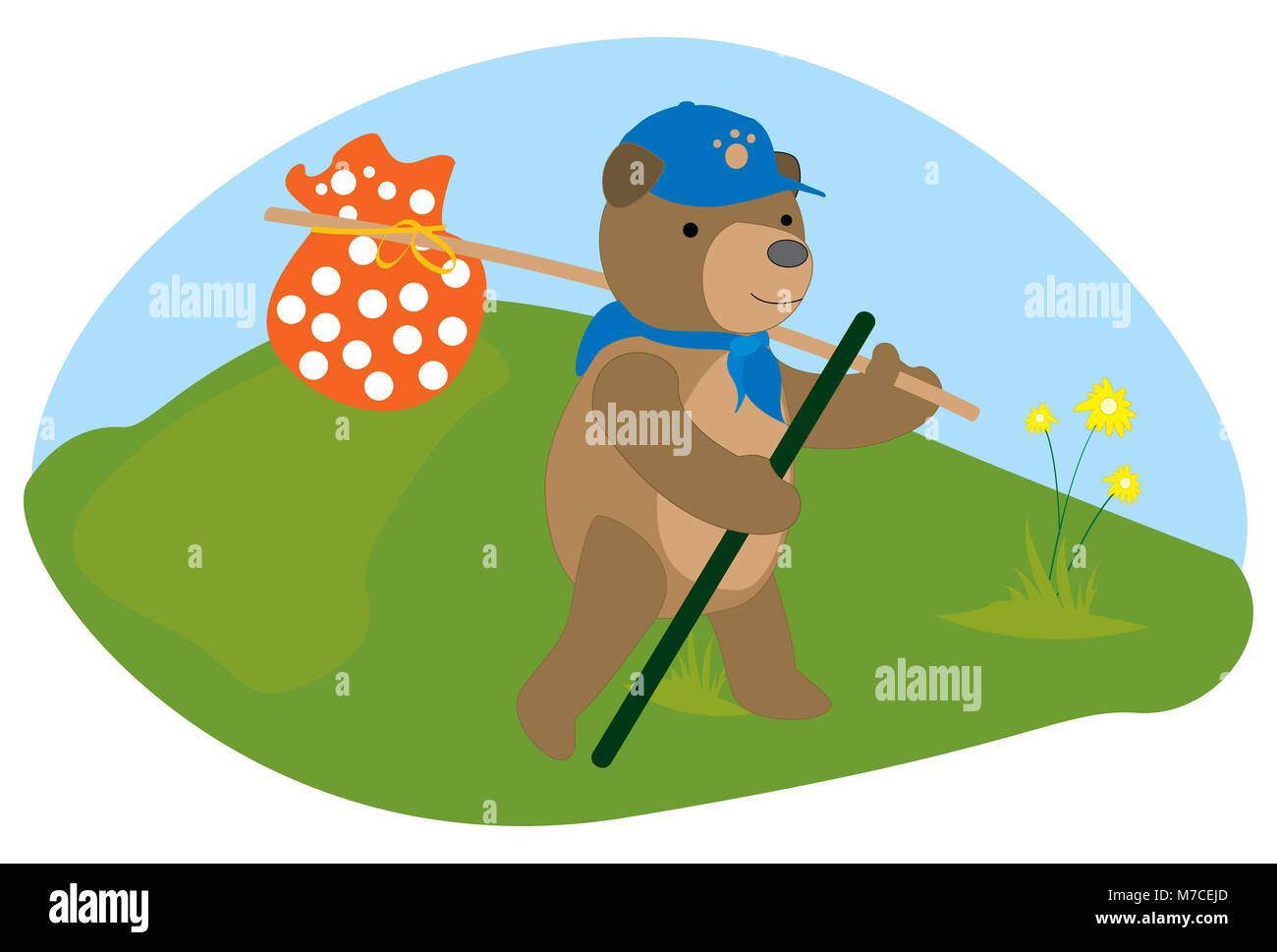 Bear carrying a bundle on a stick Stock Photo - Alamy
