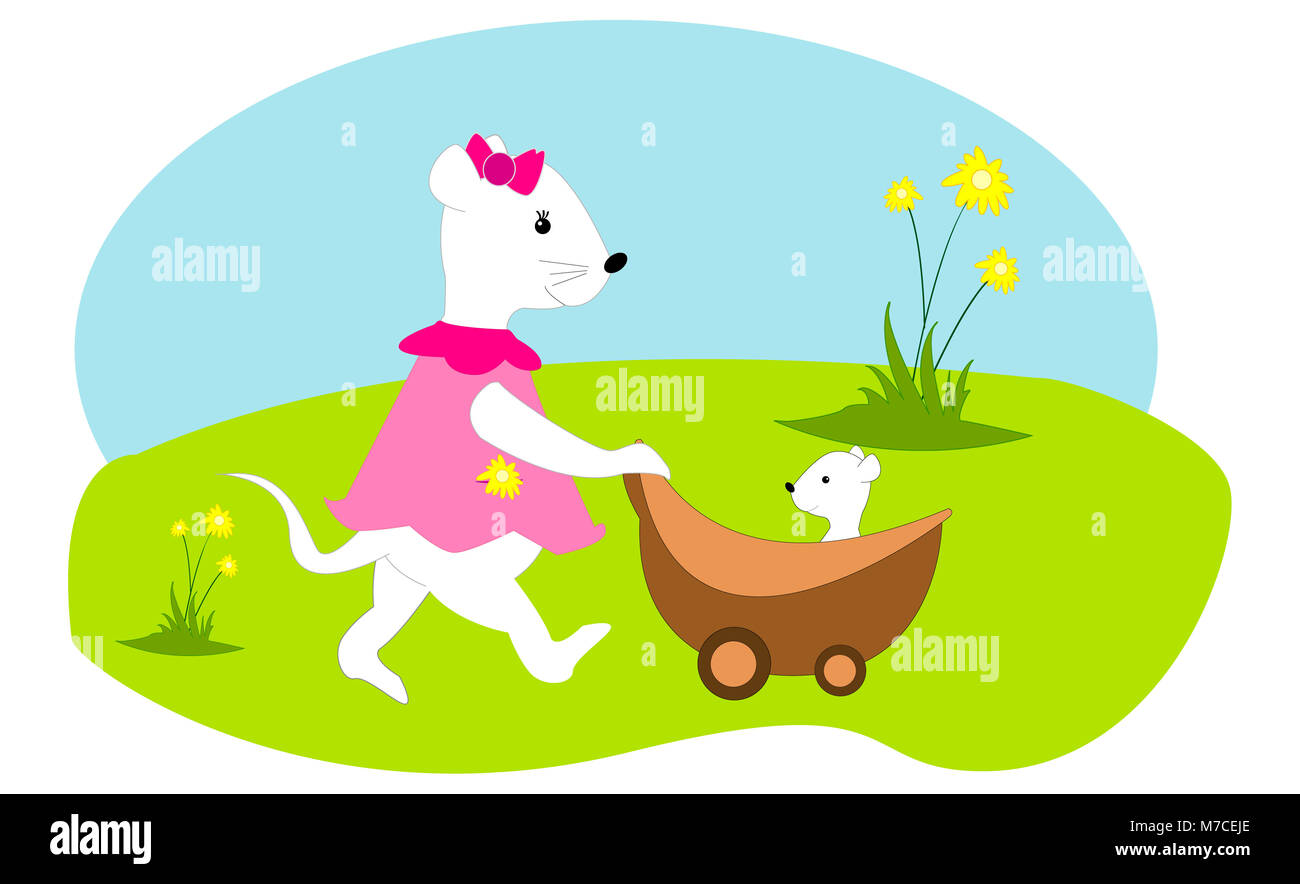 Cartoon mother pushing baby stroller hi-res stock photography and ...