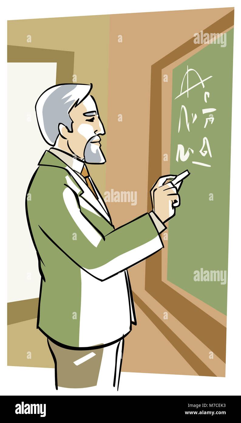 Side profile of a professor writing on a blackboard Stock Photo - Alamy