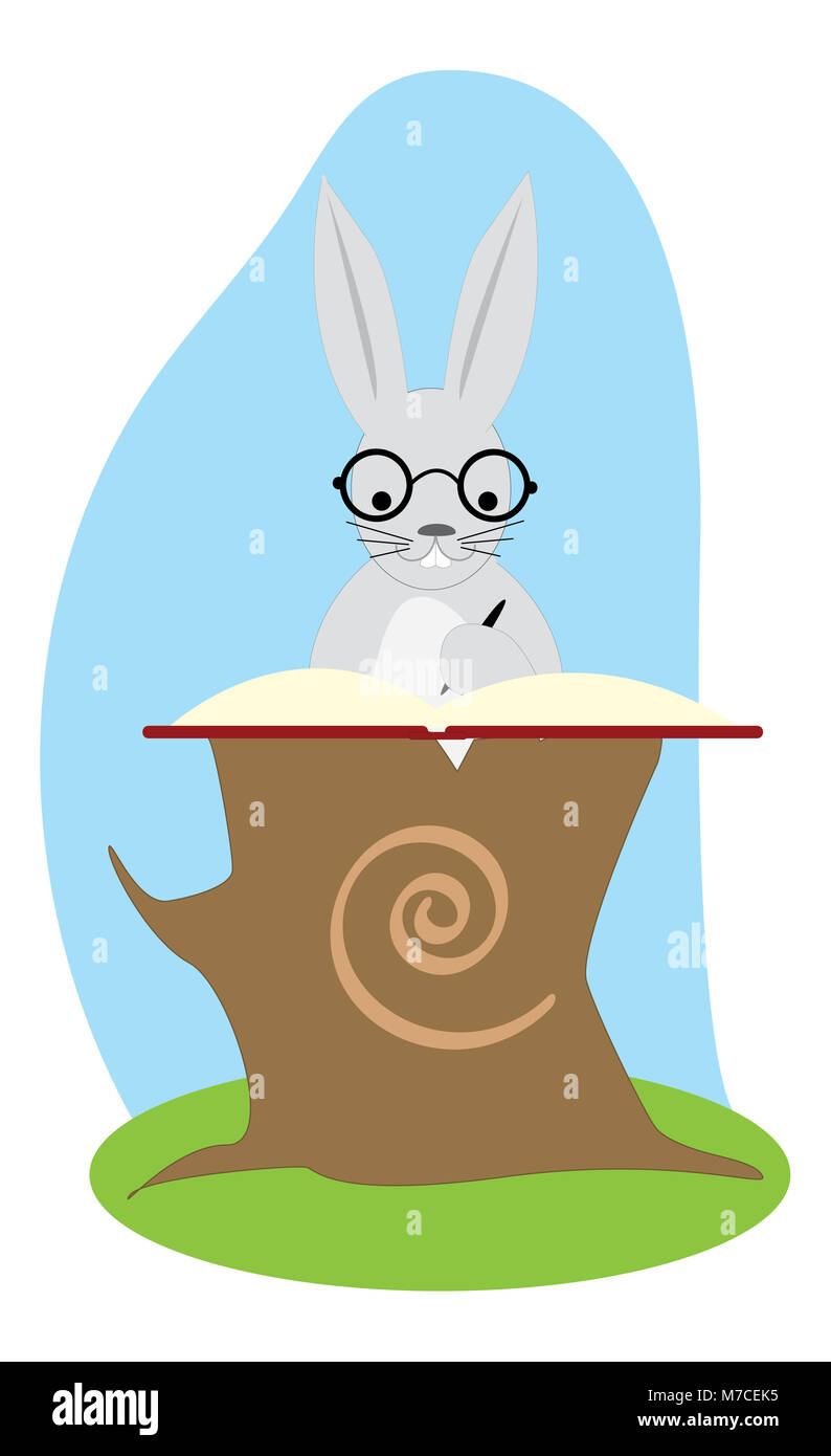 Rabbit reading a book Stock Photo - Alamy