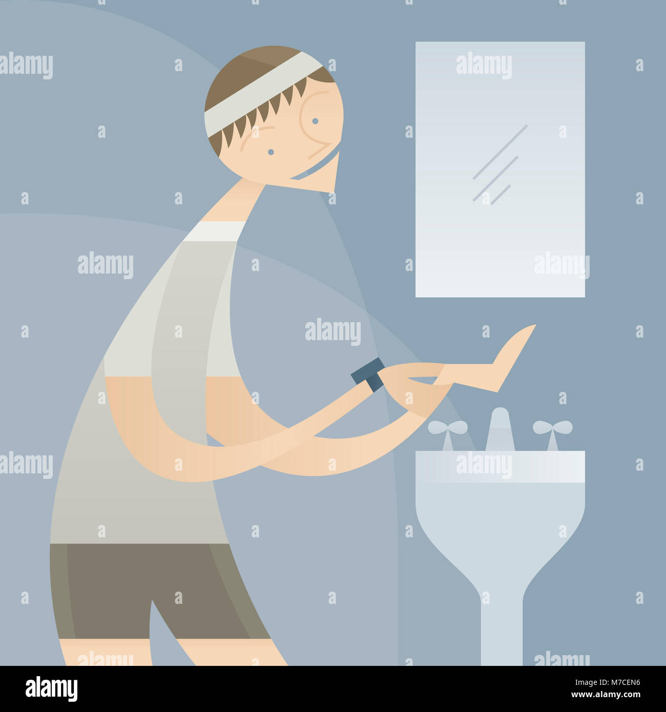 Side profile of a man standing in front of a bathroom sink Stock Photo ...