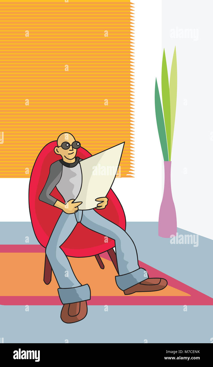 Man sitting on a chair reading a newspaper Stock Photo - Alamy
