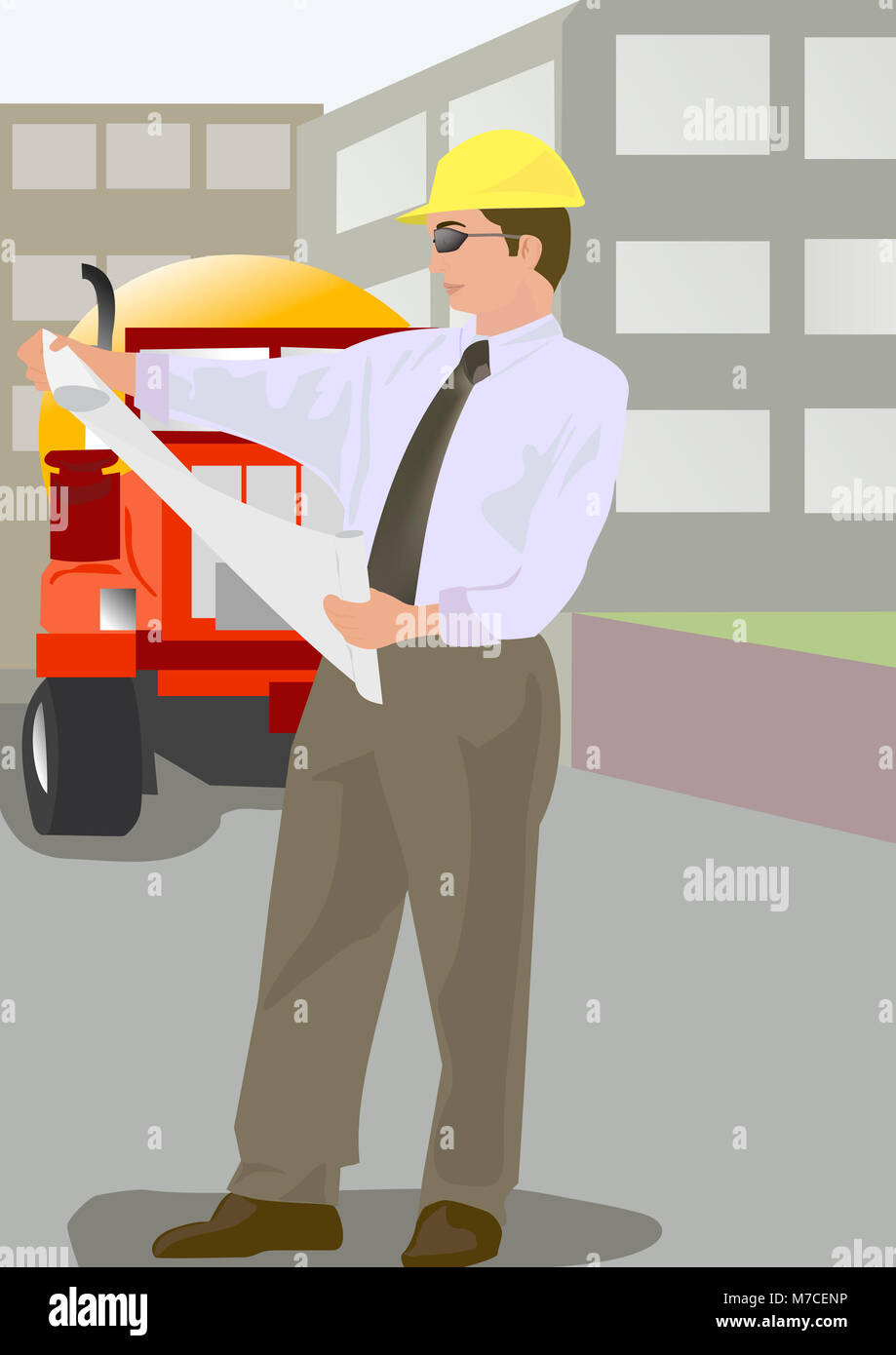 Side profile of a construction worker holding a blueprint Stock Photo ...
