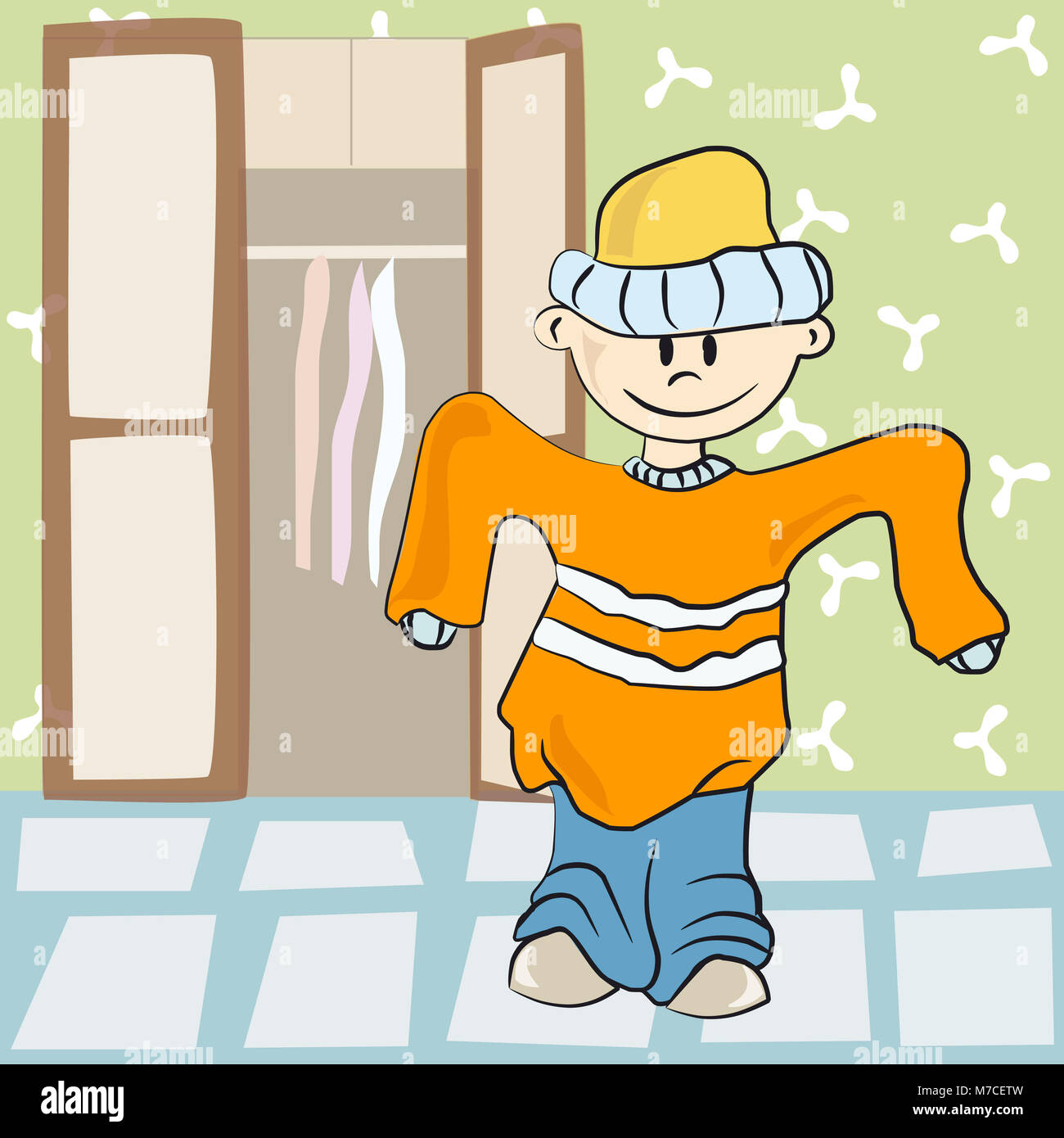 Boy Putting On Clothes