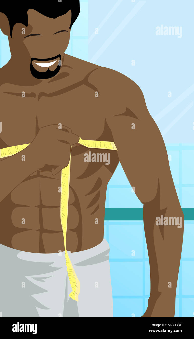 Close-up of a man measuring his chest with a measuring tape Stock Photo ...