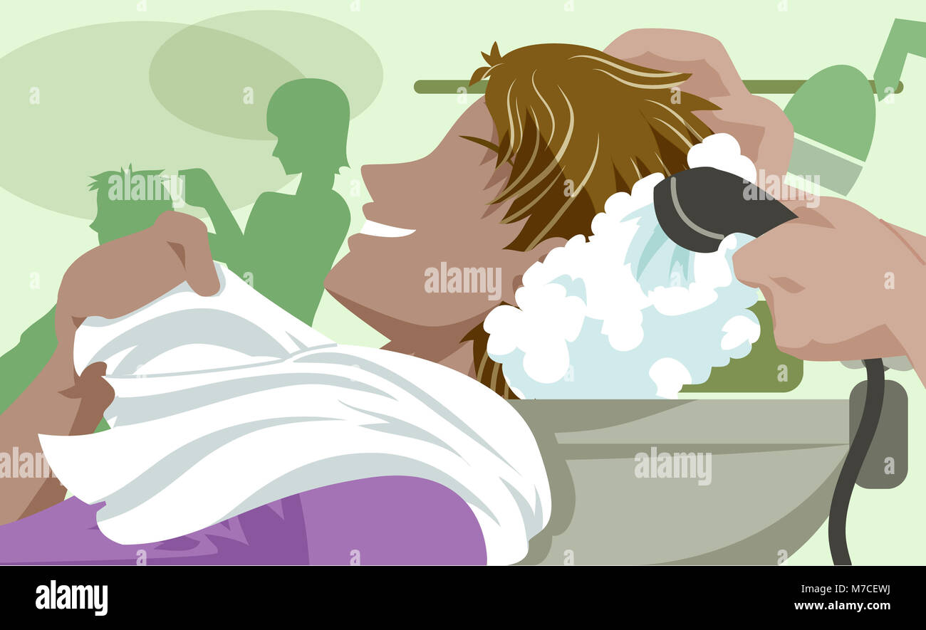 Close-up of a hairdresser's hand washing a woman's hair Stock Photo - Alamy