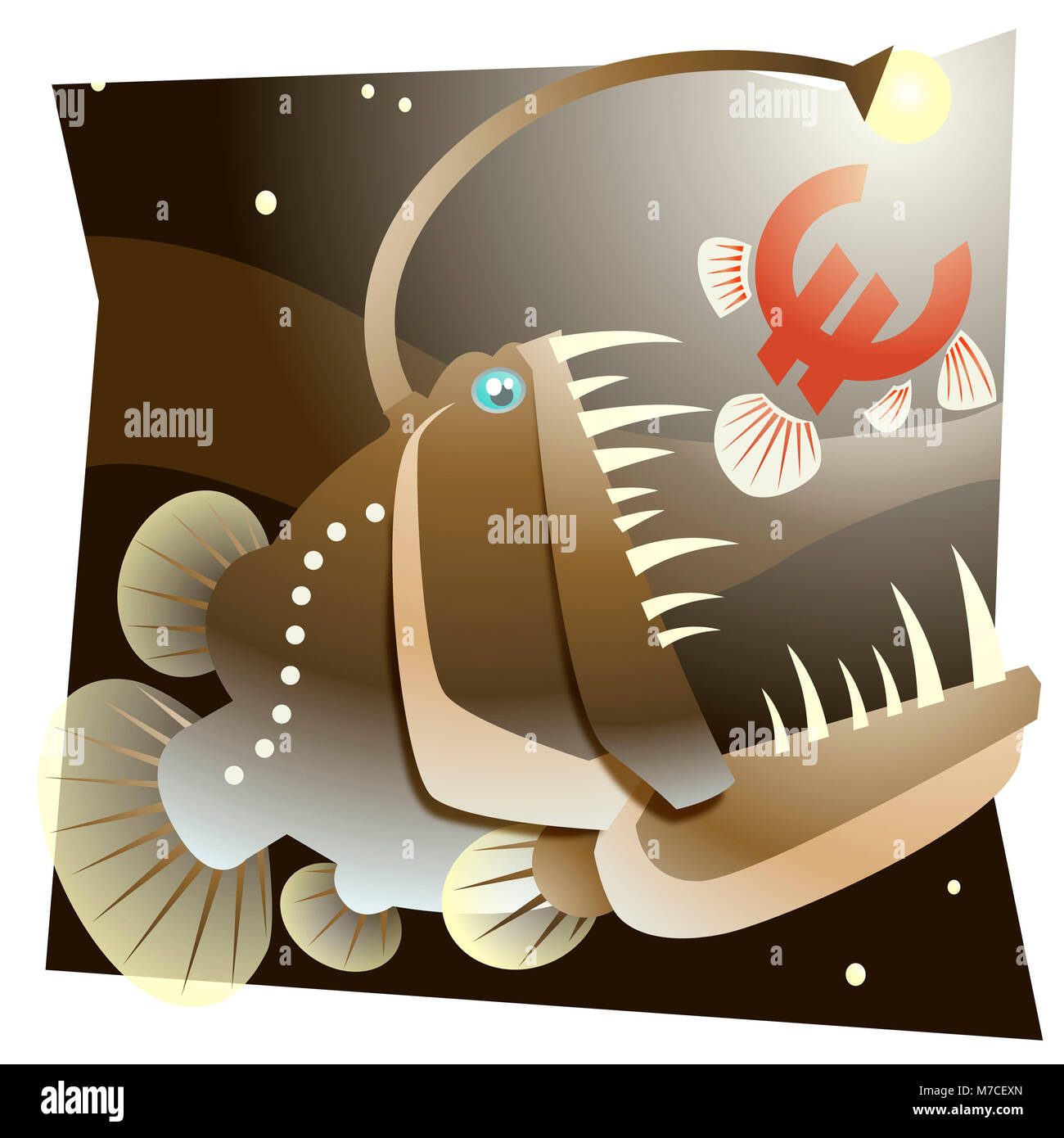 Close-up of a fish chasing a fish in the form of euro dollar sign Stock ...