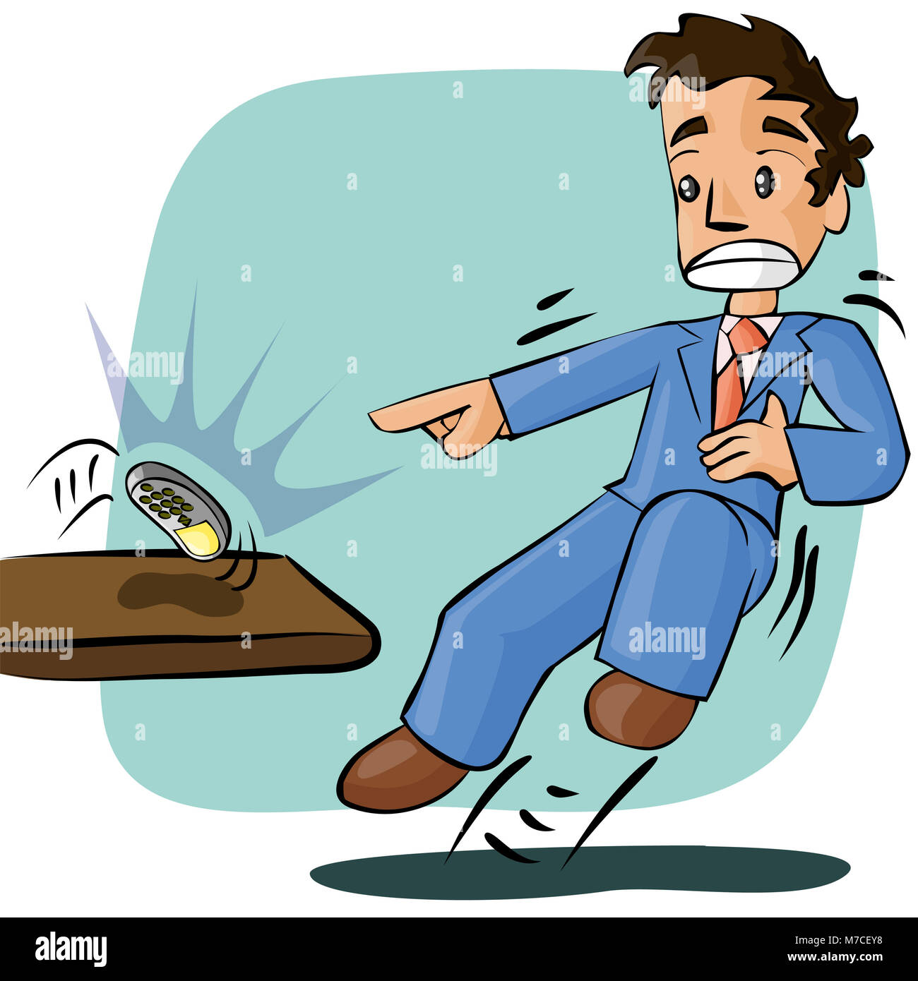Man jumping in fear of a ringing mobile phone Stock Photo - Alamy