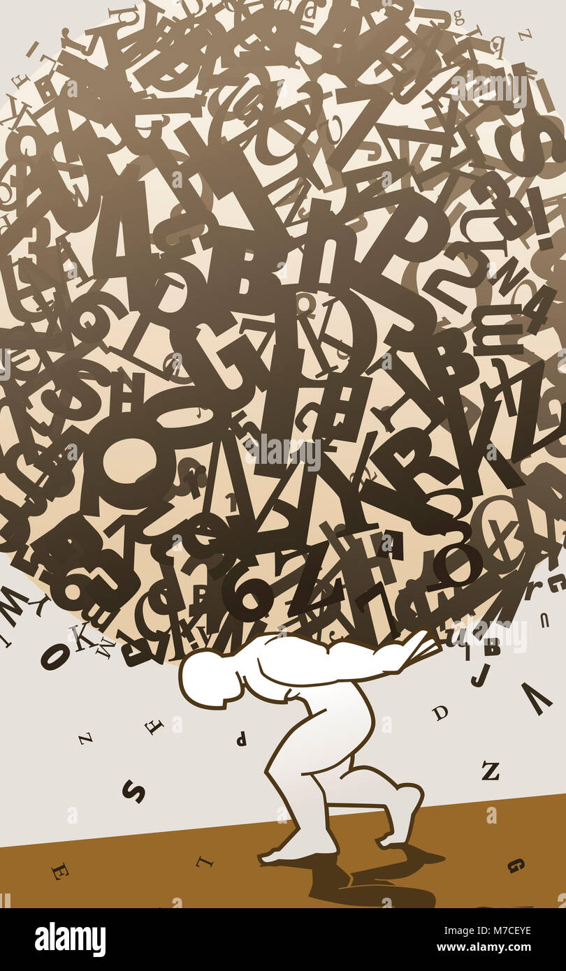 Side profile of a man carrying numbers and alphabets Stock Photo - Alamy