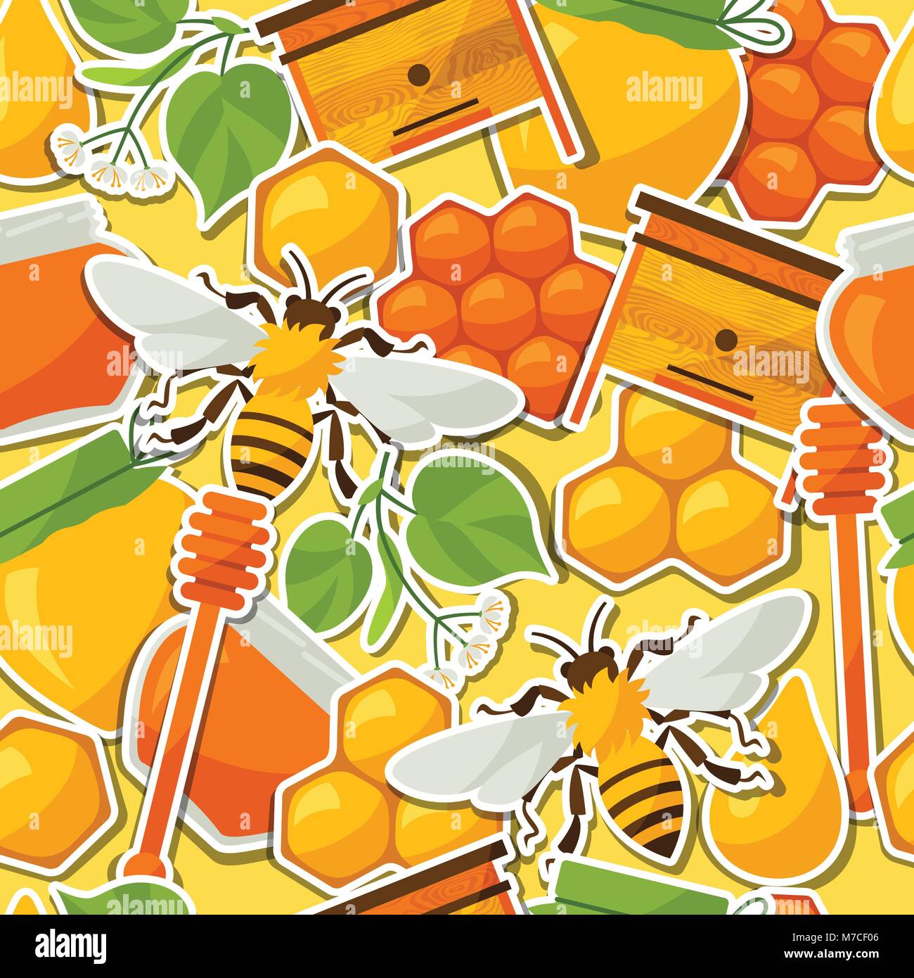 Seamless pattern with honey and bee stickers Stock Vector Image & Art ...