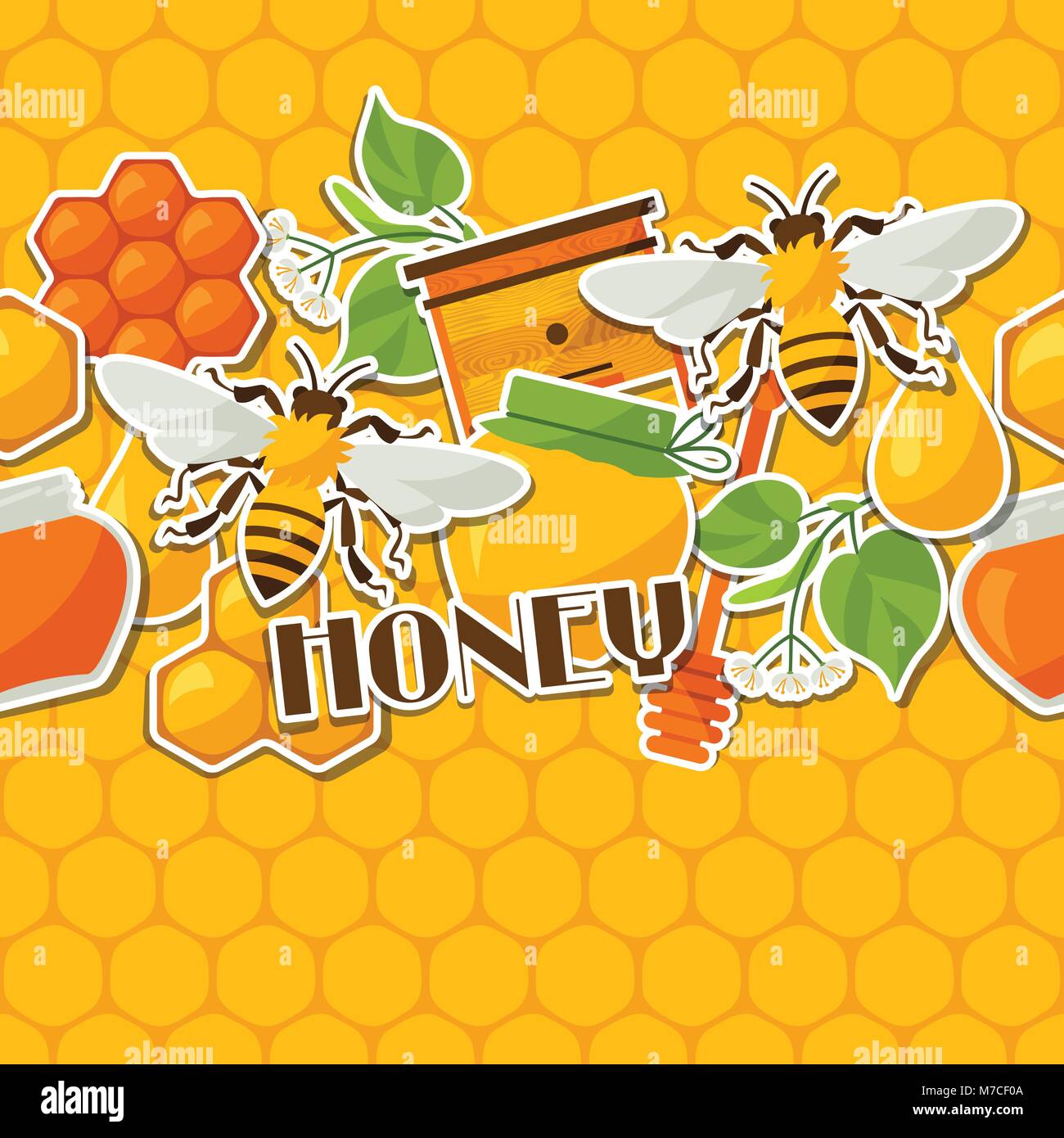 Seamless pattern with honey and bee stickers Stock Vector Image & Art ...