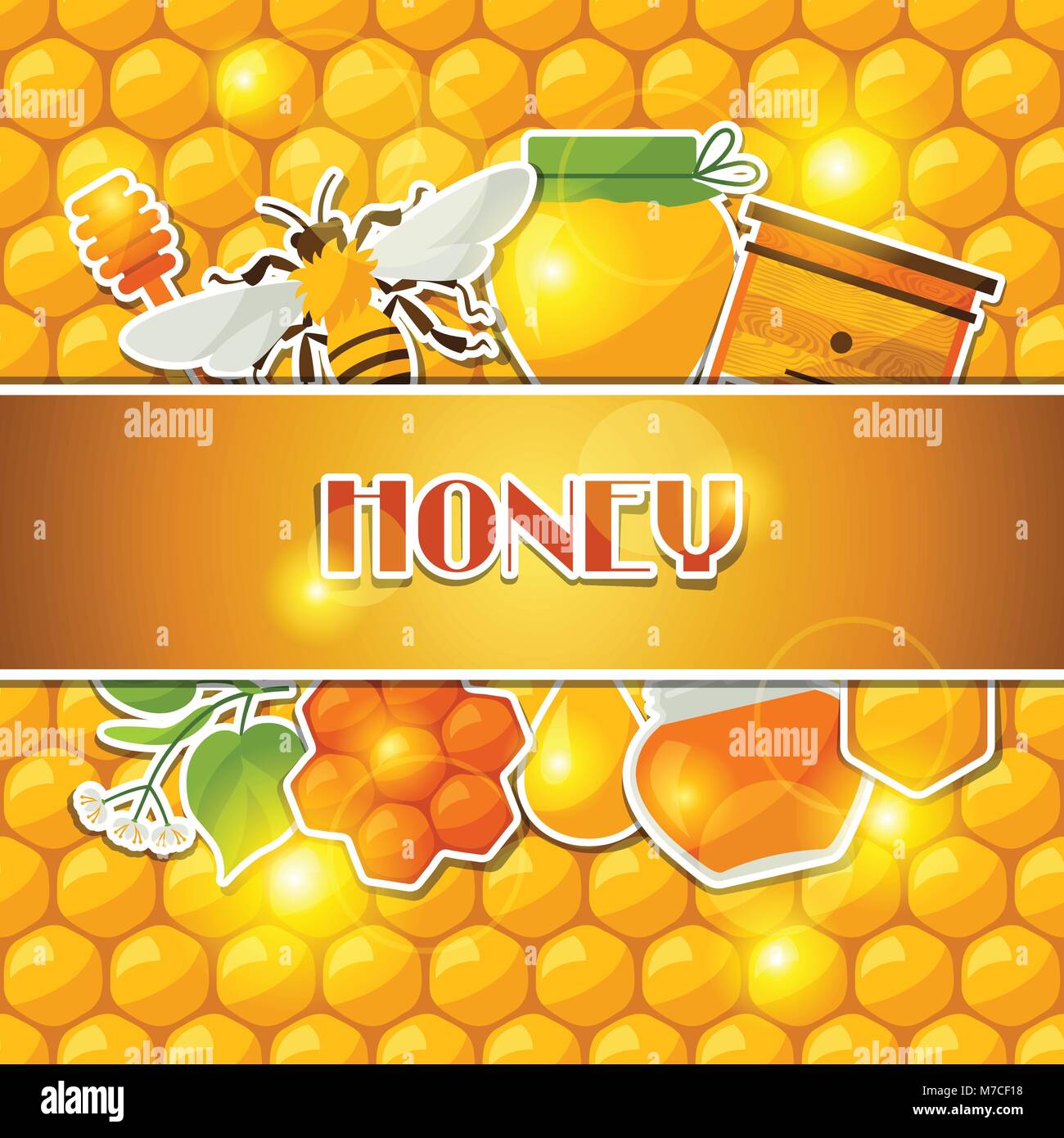 Background design with honey and bee stickers Stock Vector Image & Art ...