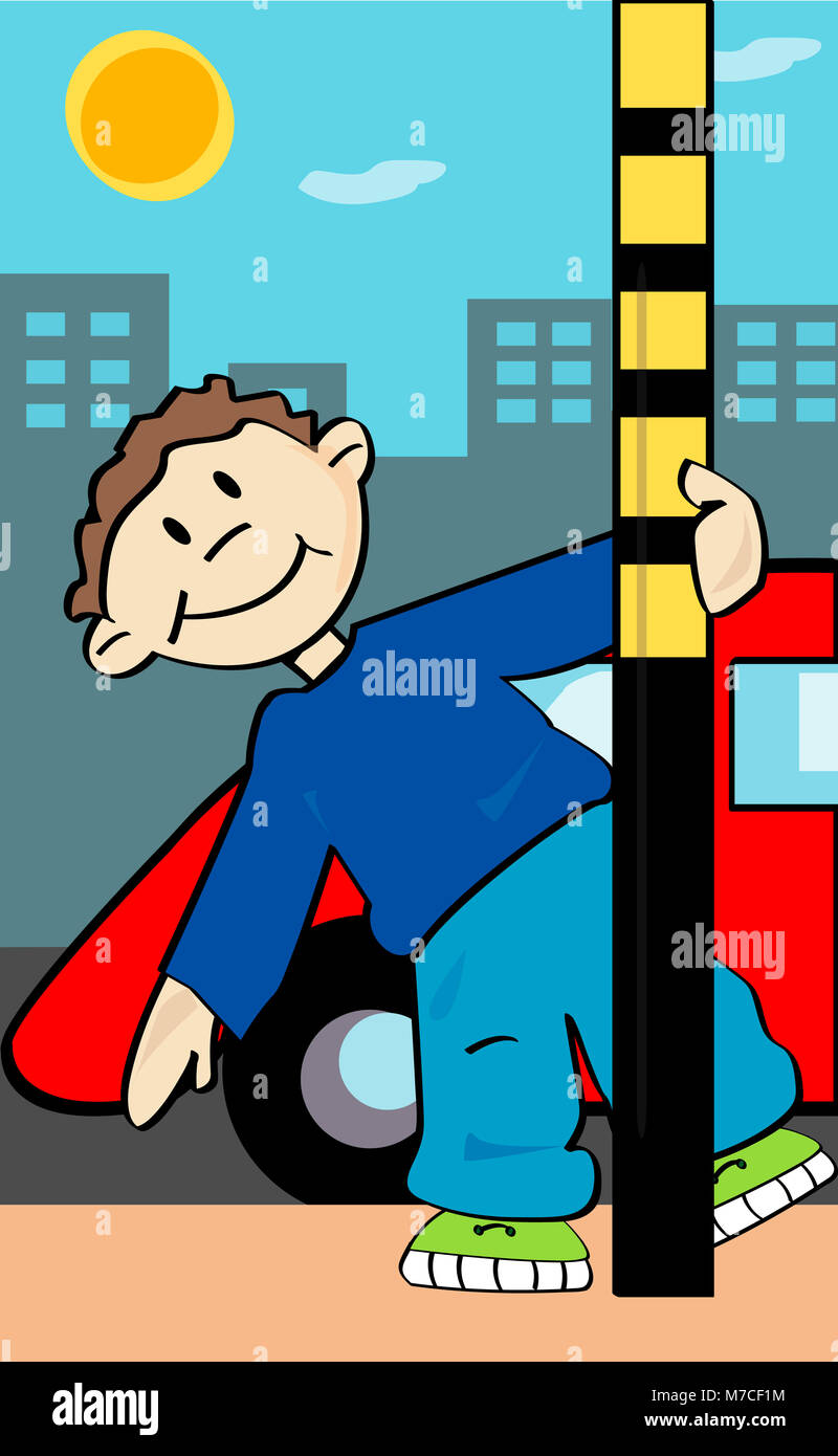 Boy holding a lamppost and smiling Stock Photo - Alamy