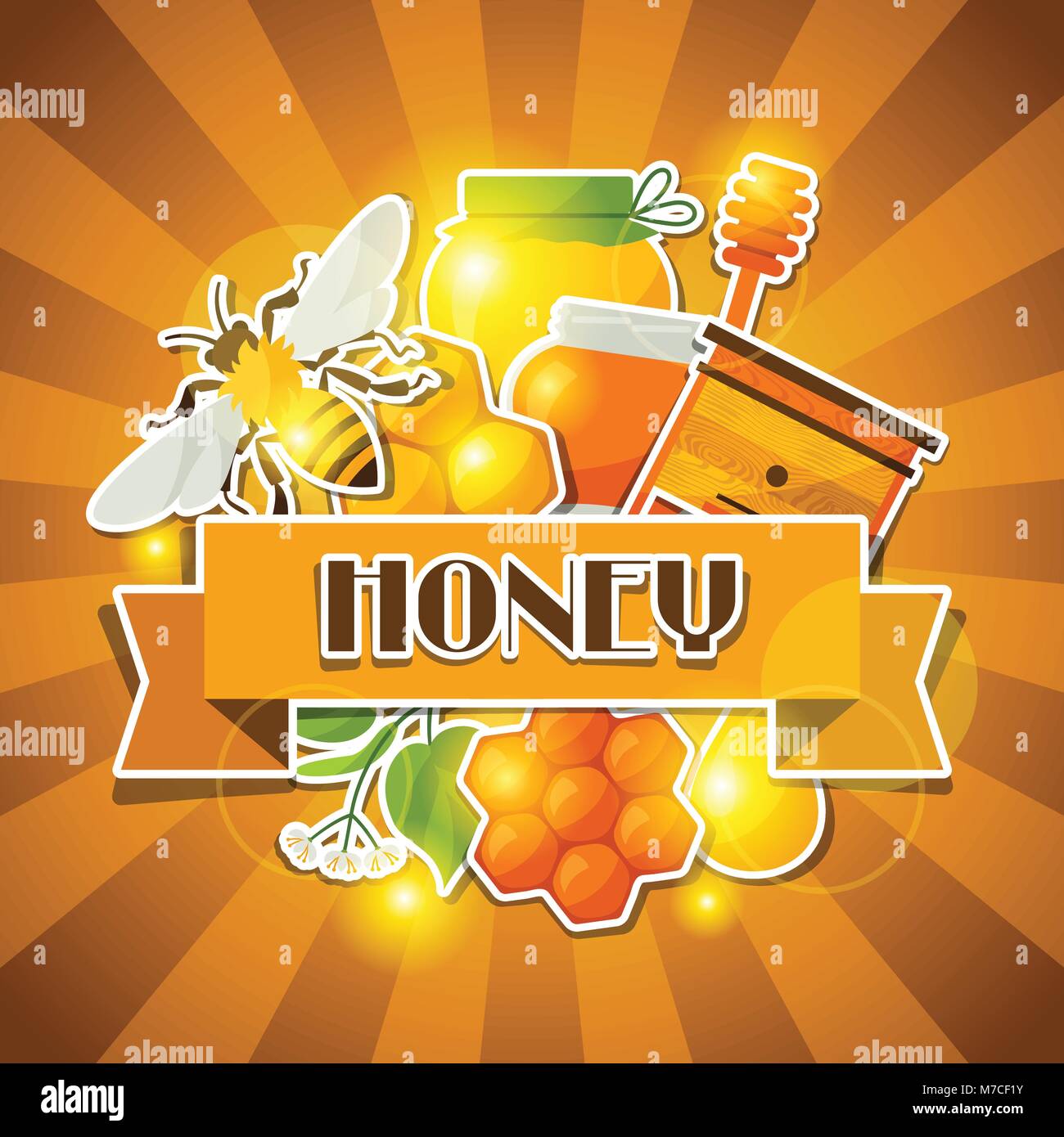 Background design with honey and bee stickers Stock Vector Image & Art ...
