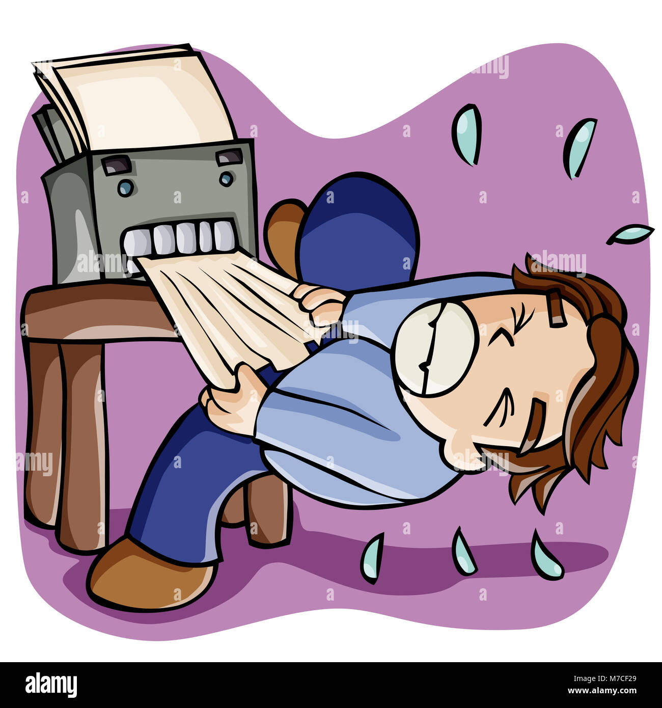 Man pulling paper out of a computer printer Stock Photo - Alamy