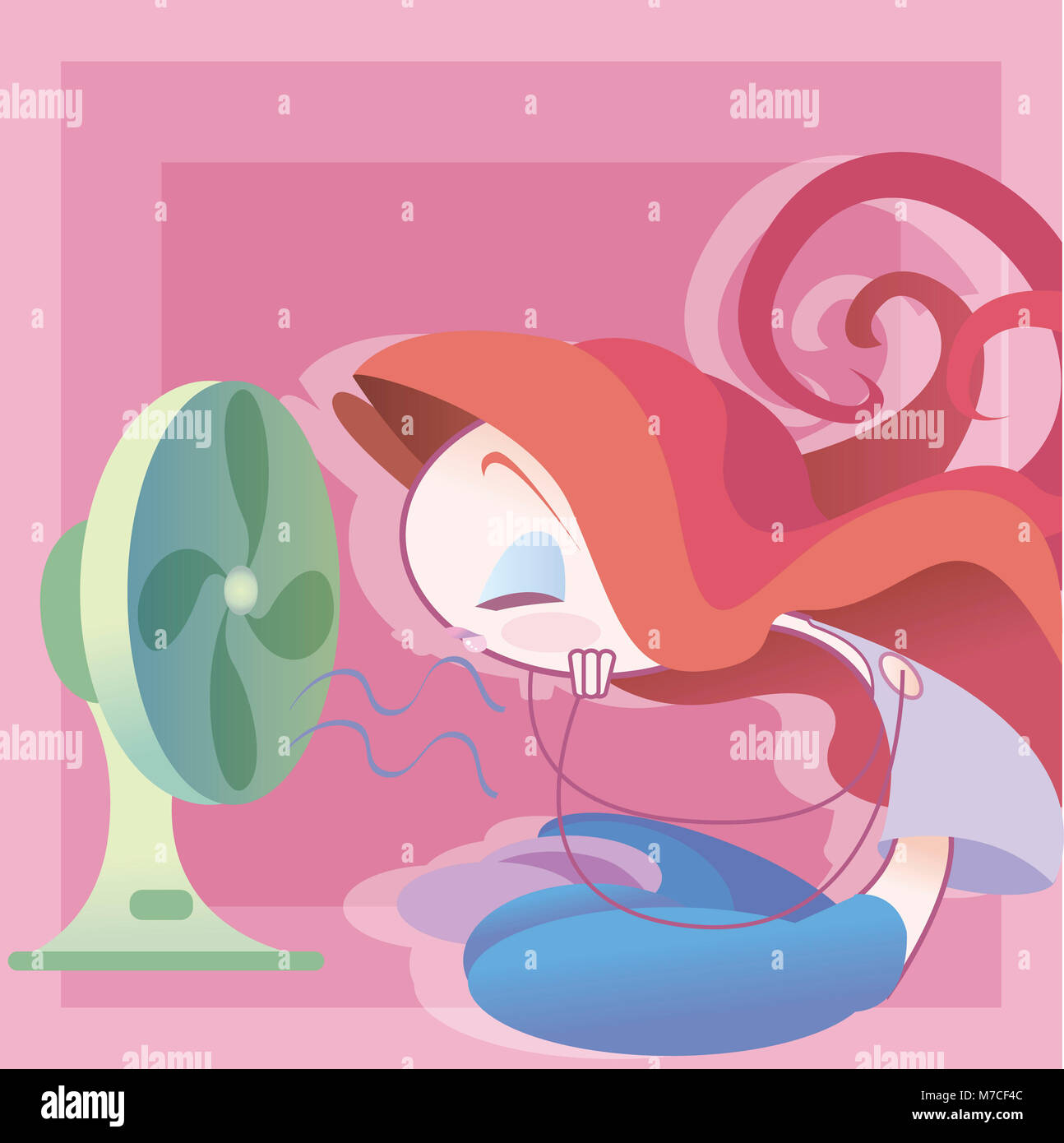 Woman sitting in front of an electric fan hi-res stock photography and ...