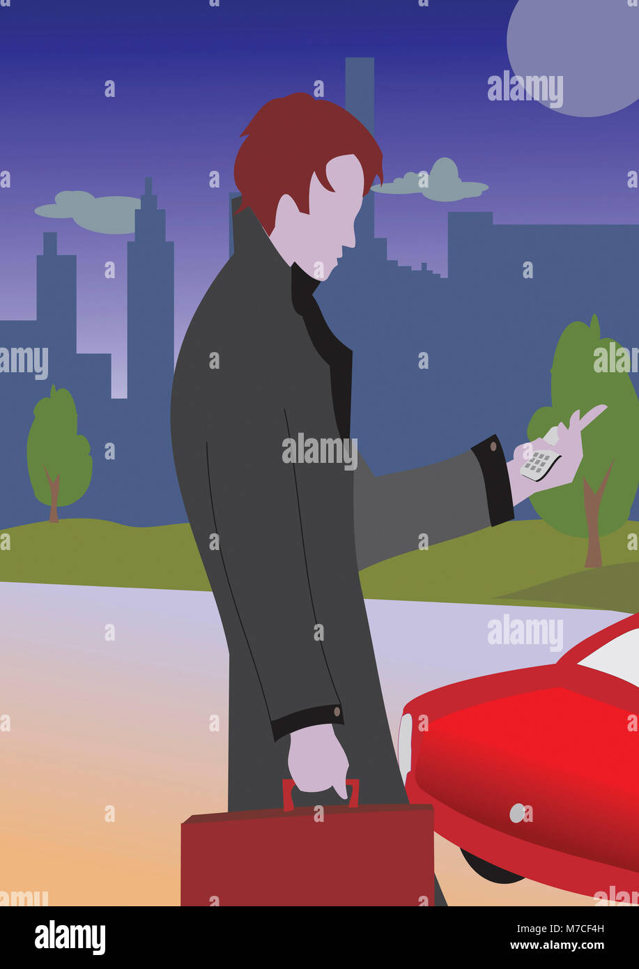 Side profile of a businessman holding a briefcase near a car Stock ...