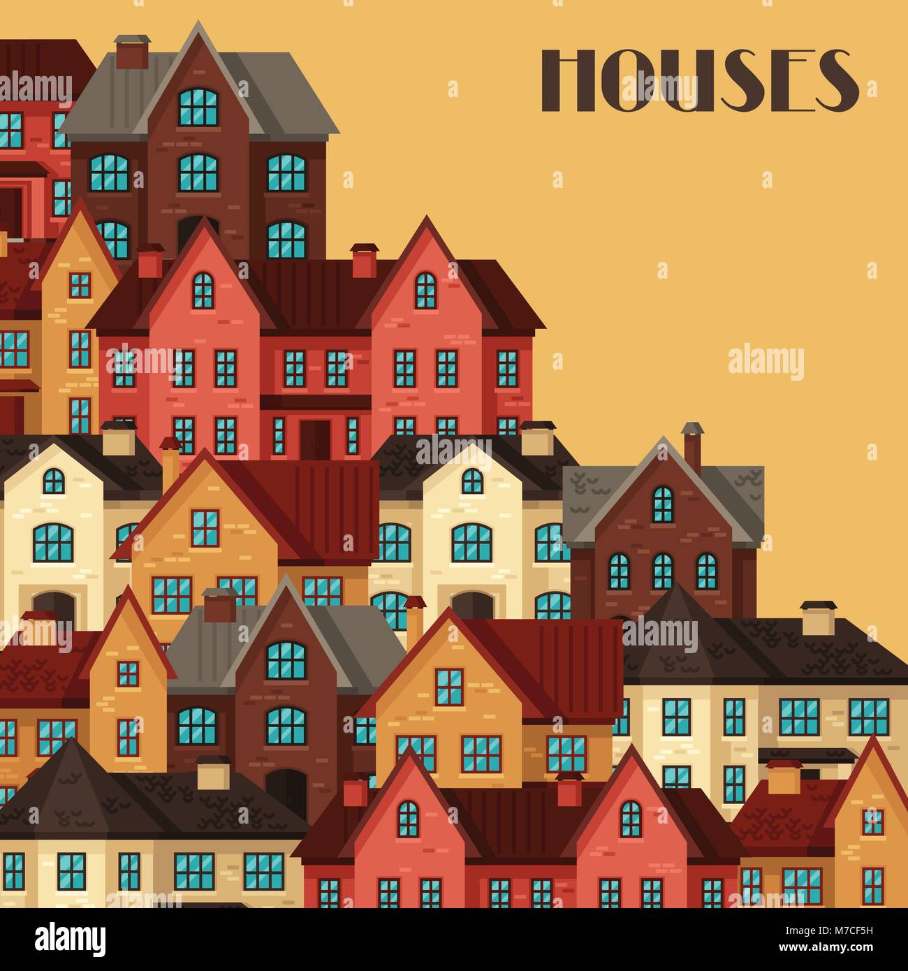 Town background design with cottages and houses Stock Vector Image ...