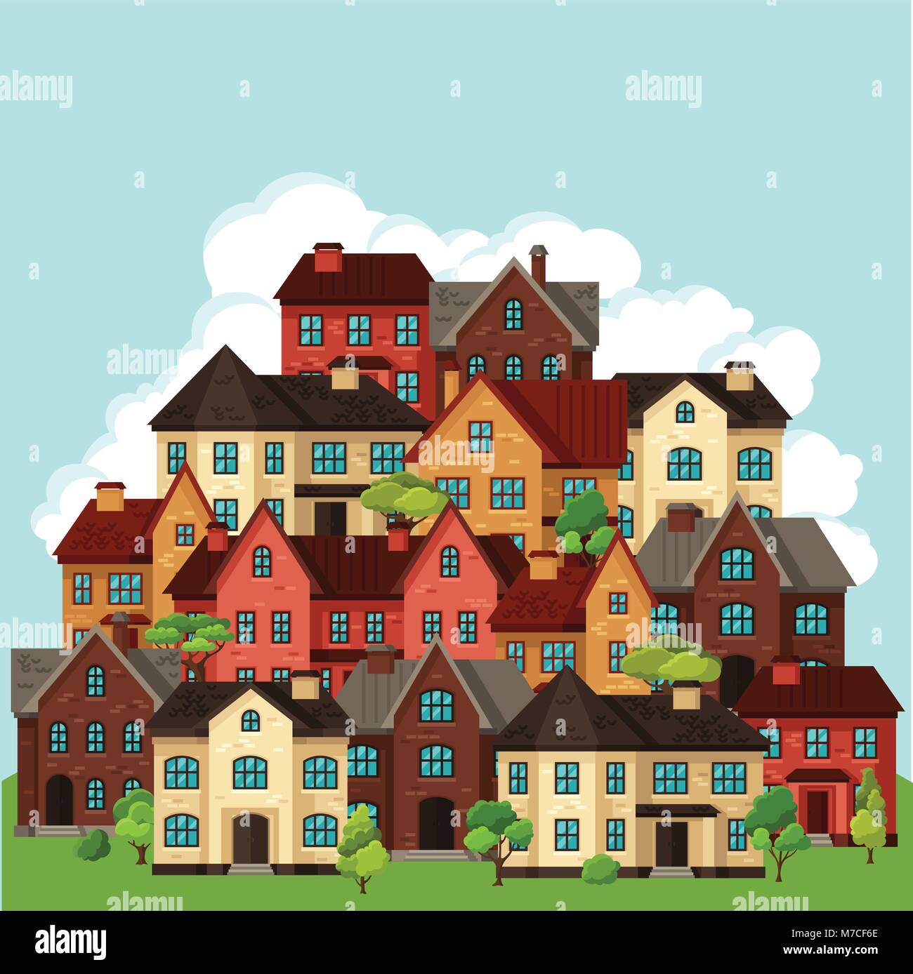 Town background design with cottages and houses Stock Vector Image ...