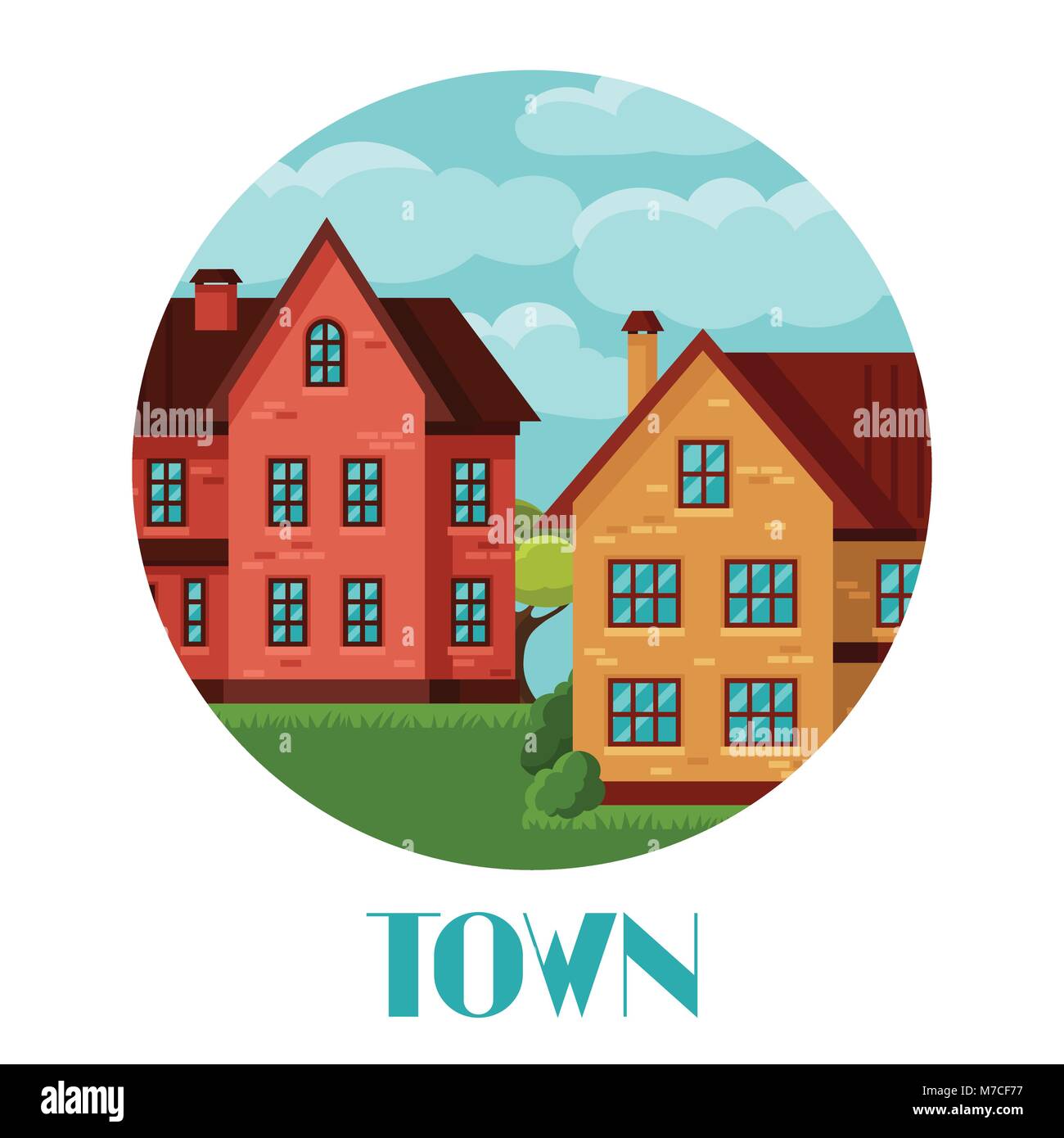 Town background design with cottages and houses Stock Vector Image ...