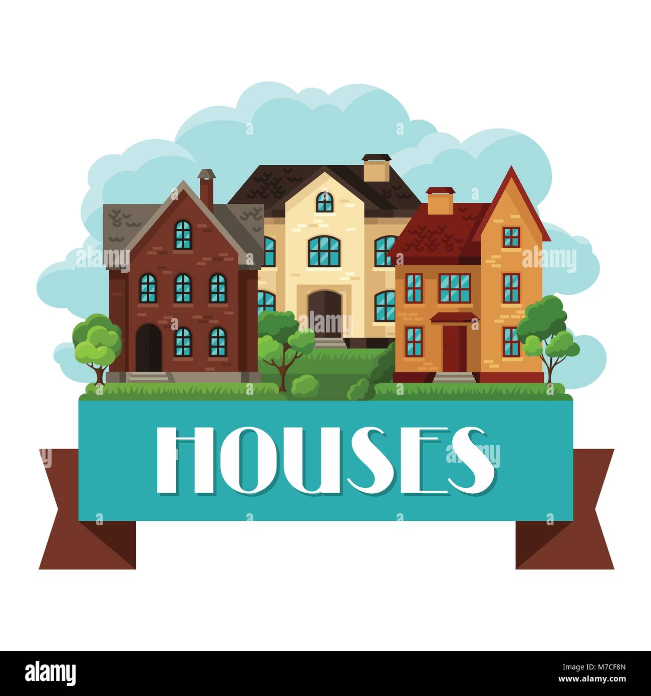 Town background design with cottages and houses Stock Vector Image ...
