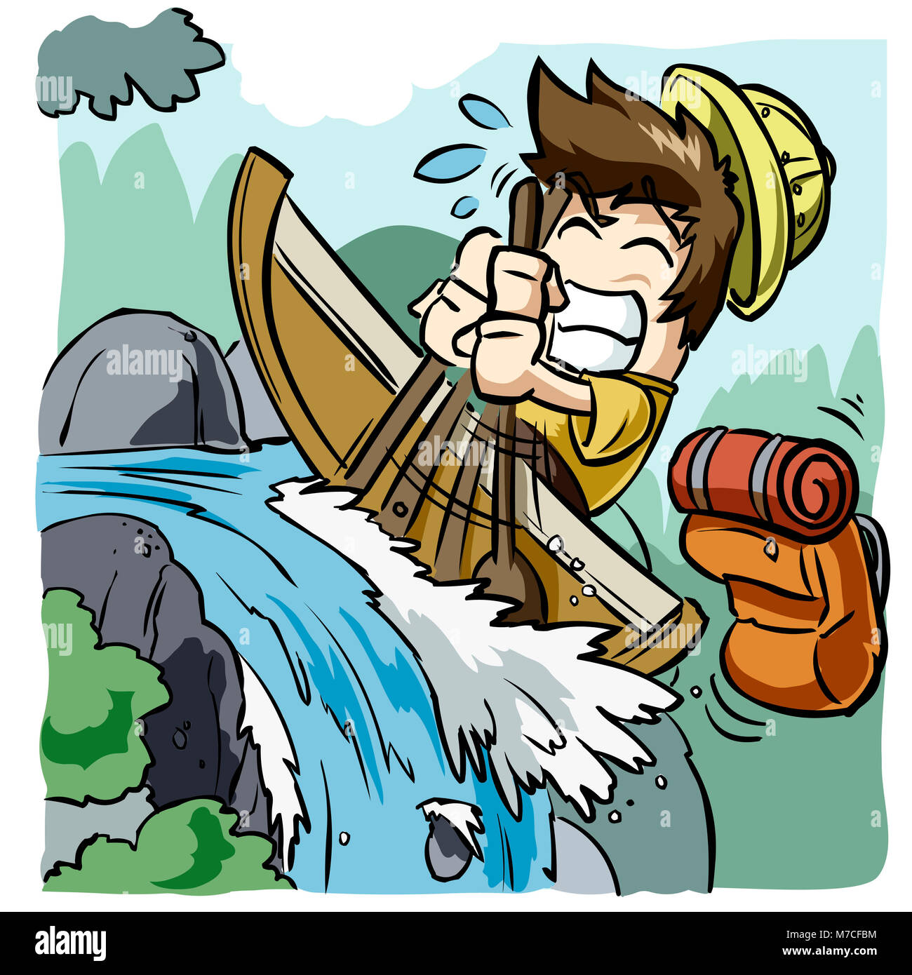 Side profile of man falling from boat above shark hi-res stock ...