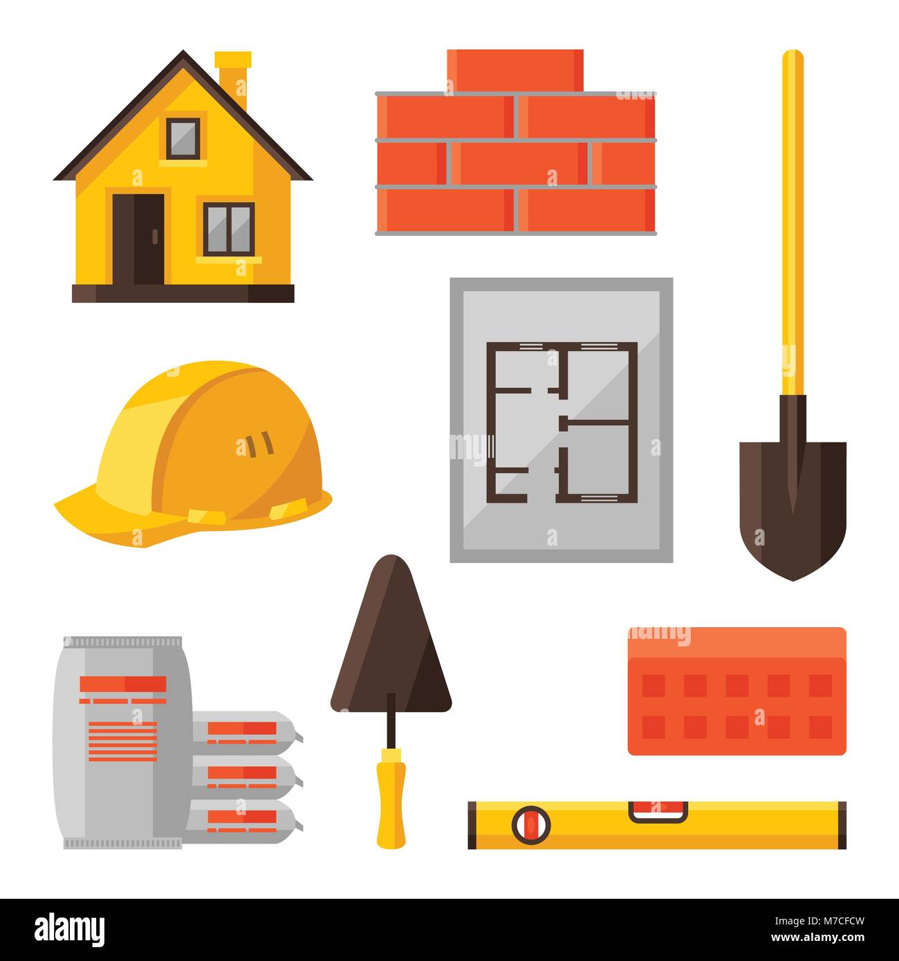Industrial icon set of housing construction objects Stock Vector Image ...