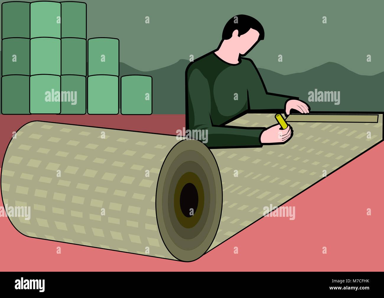 Man cutting window screen from a roll Stock Photo - Alamy