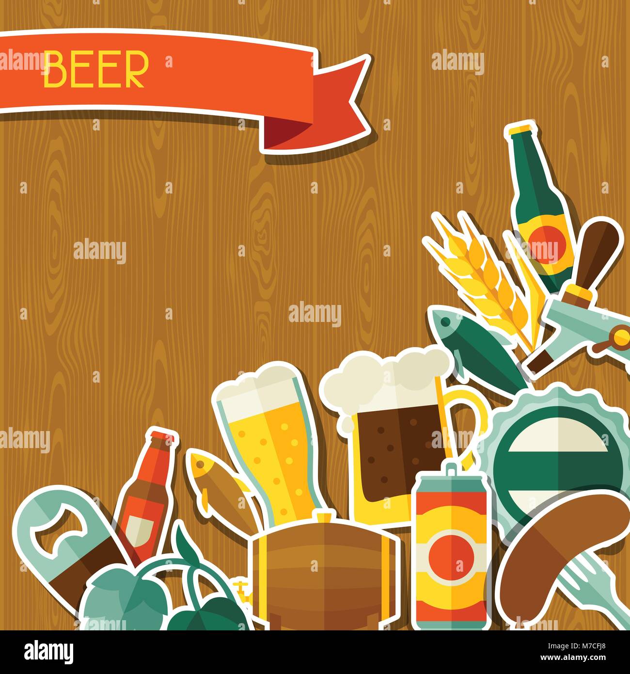 Background design with beer sticker icons and objects Stock Vector ...
