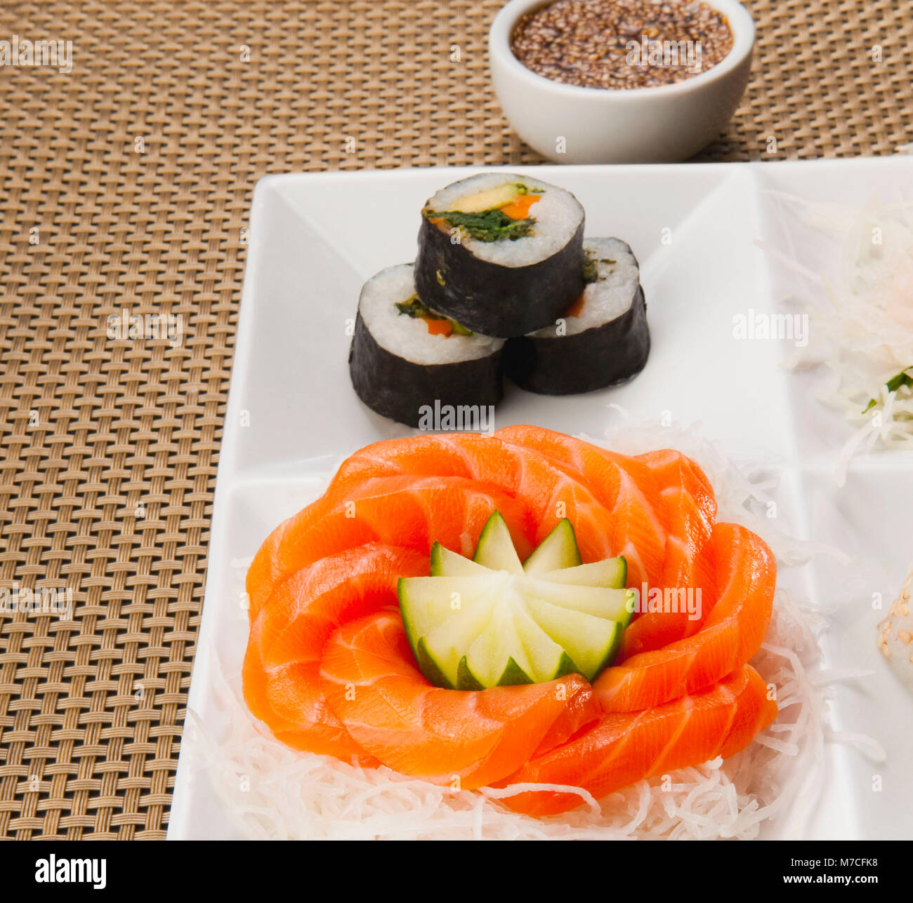 Close-up of a platter of assorted sushi with sesame seed Stock Photo ...