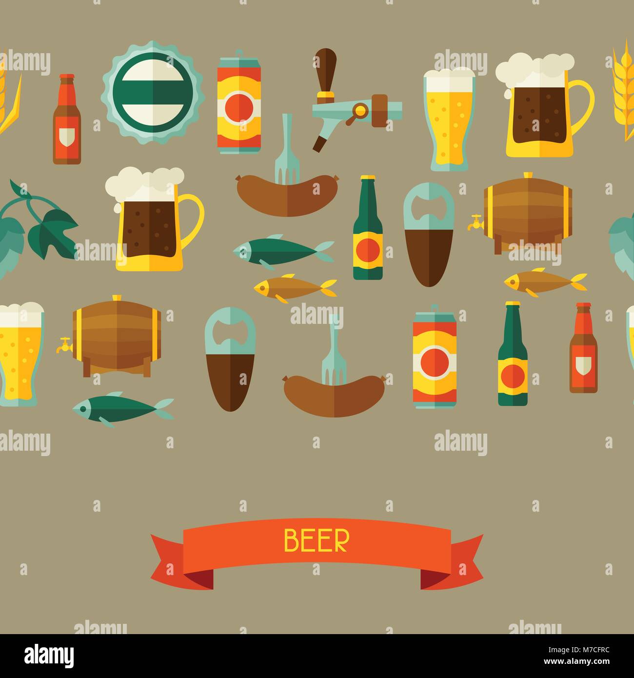 Seamless pattern with beer icons and objects Stock Vector Image & Art ...