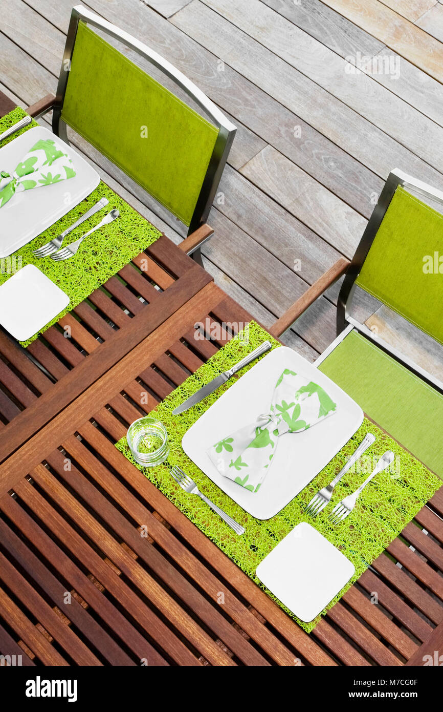 High angle view of place setting on a dining table Stock Photo - Alamy