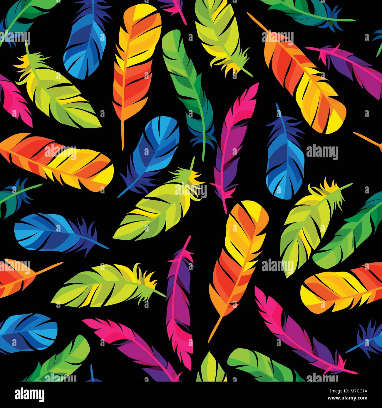 Colorful seamless pattern with bright abstract transparent feathers ...