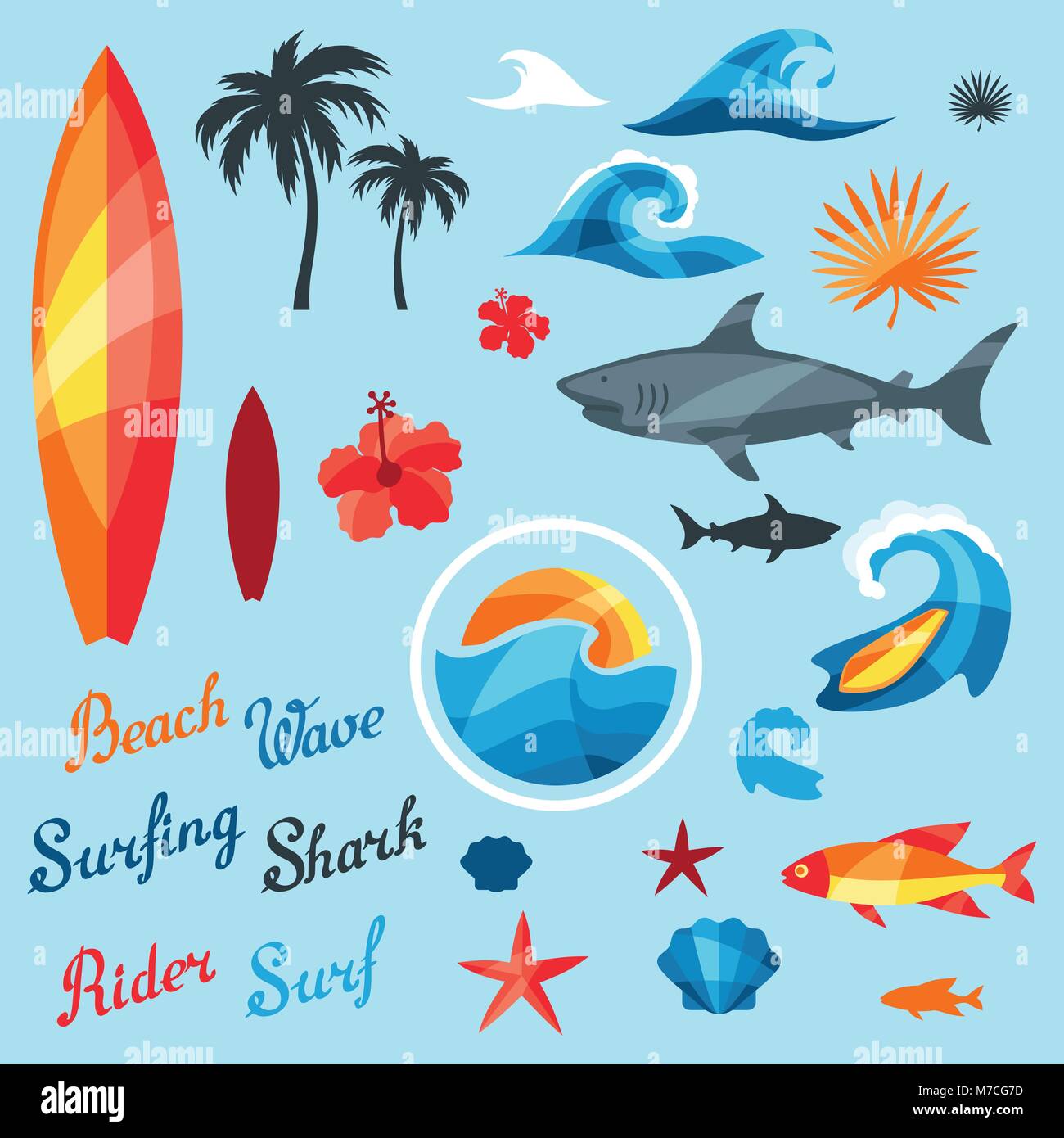 Set of surfing design elements and objects Stock Vector Image & Art - Alamy