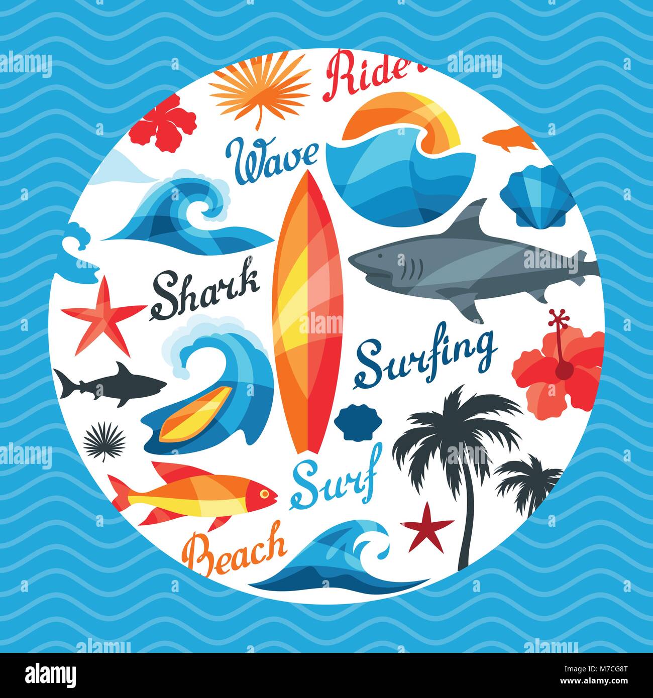 Background with surfing design elements and objects Stock Vector Image ...