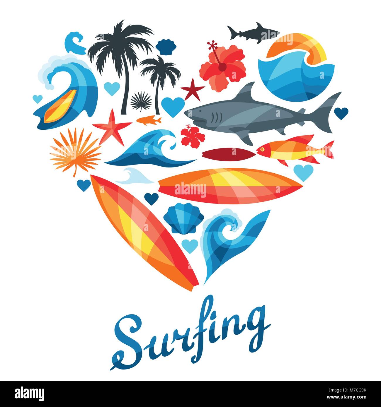 Background with surfing design elements and objects Stock Vector Image ...